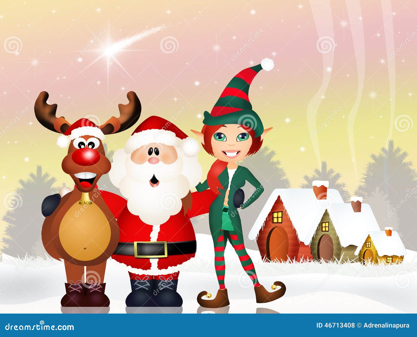 Papá Noel, reno y duende stock de ilustración. Ilustración de congelado ...