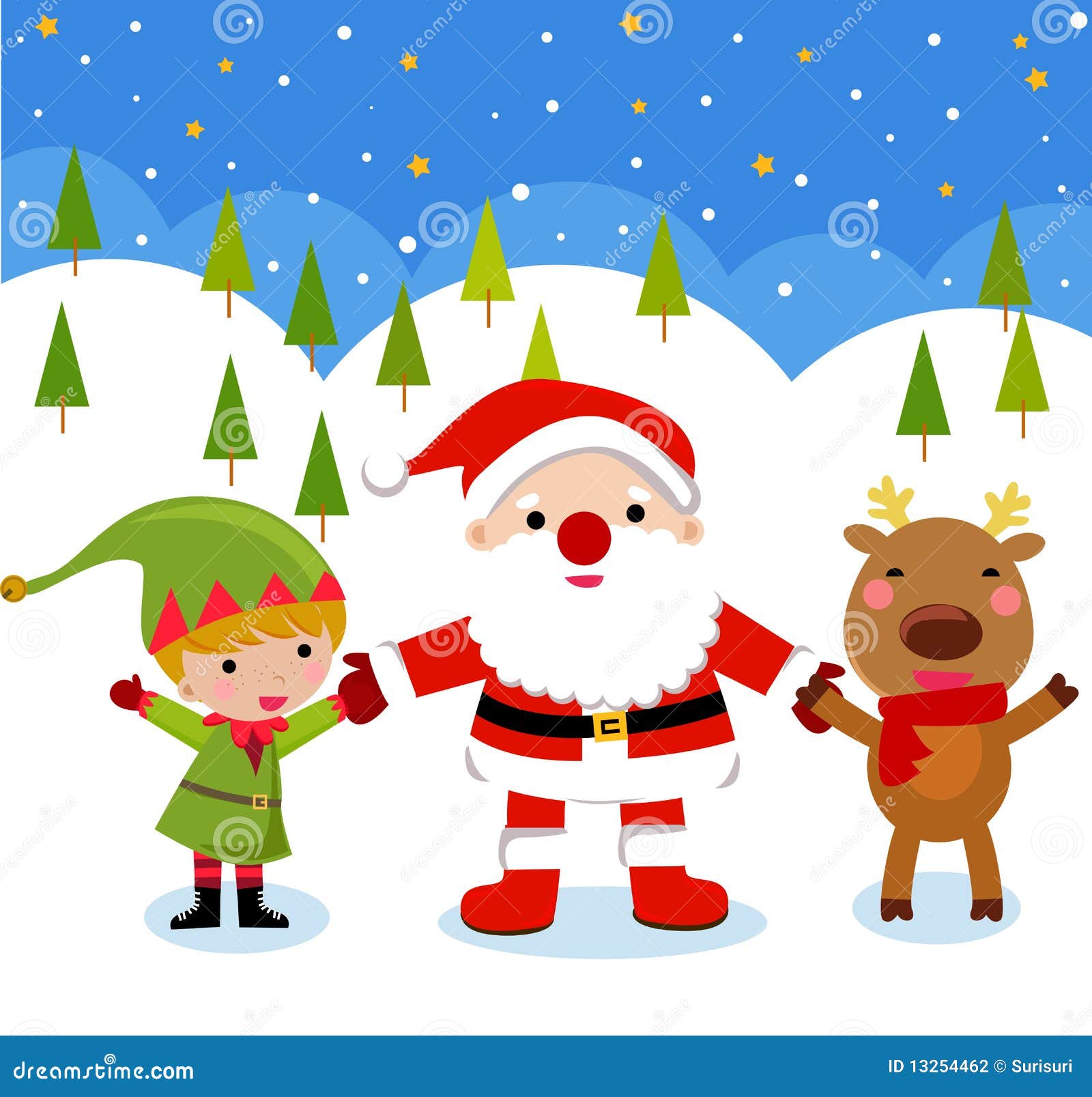 Papá Noel, Rudolph Y Duende Ilustración del Vector - Ilustración de ...