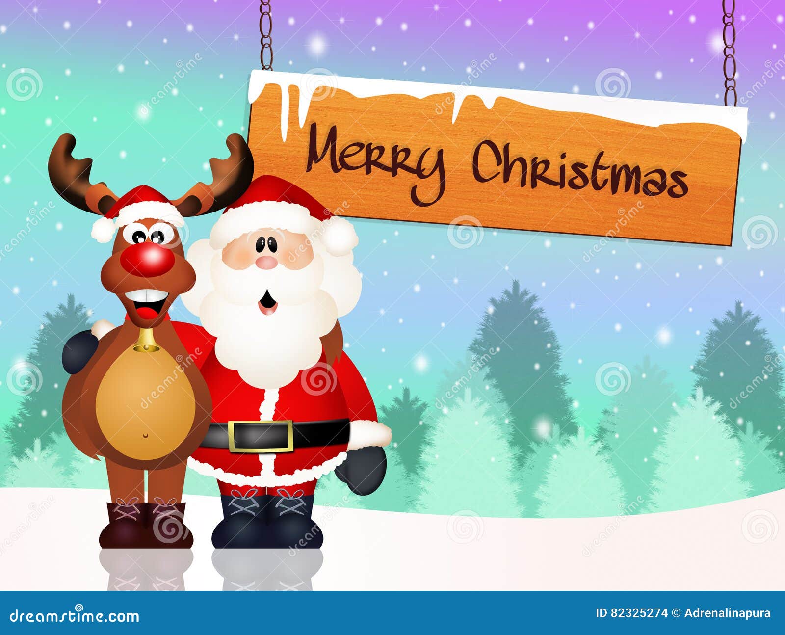 Papá Noel y reno stock de ilustración. Ilustración de globo - 82325274