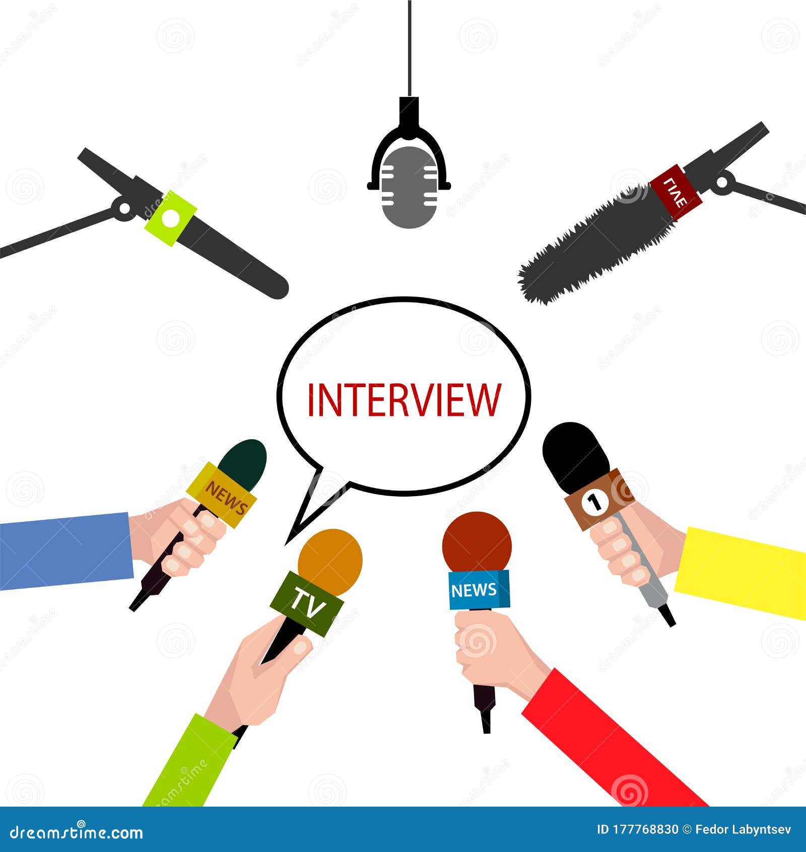 Paparazzi Interviewers, Hand with Microphone Vector Illustration Stock ...