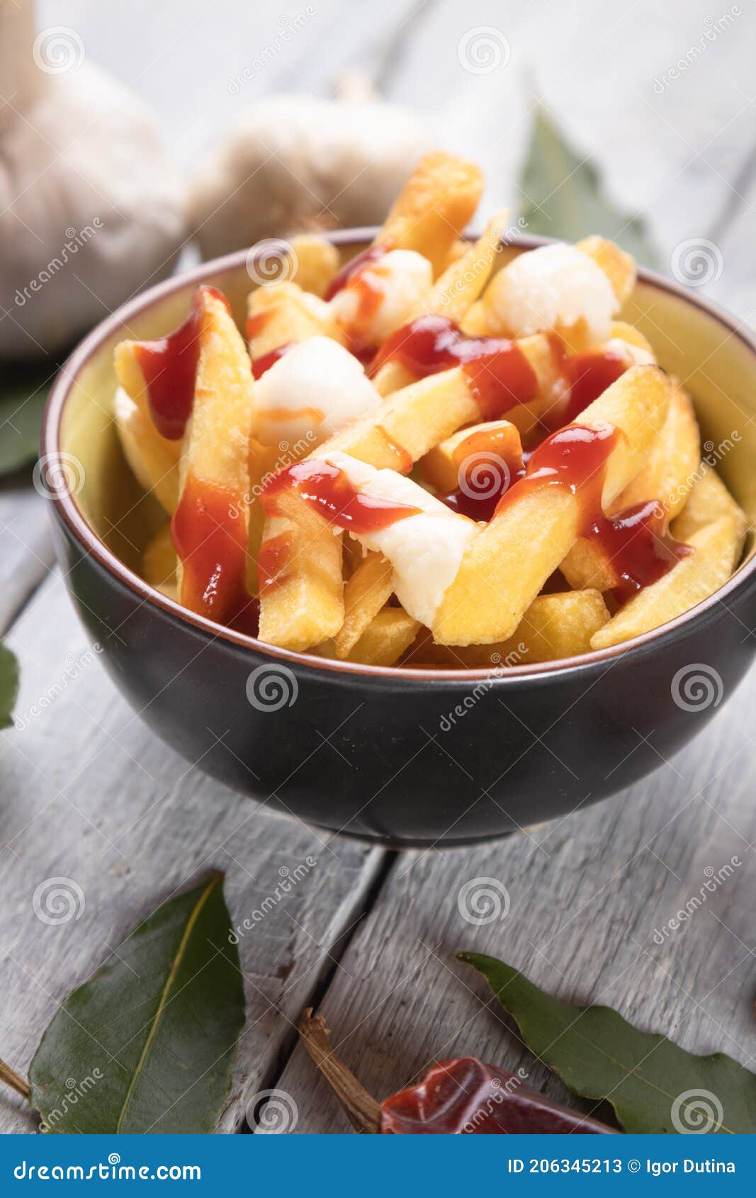 Papas Fritas De Patata De Poutine Canadiense Con Queso Y Salsa Imagen ...