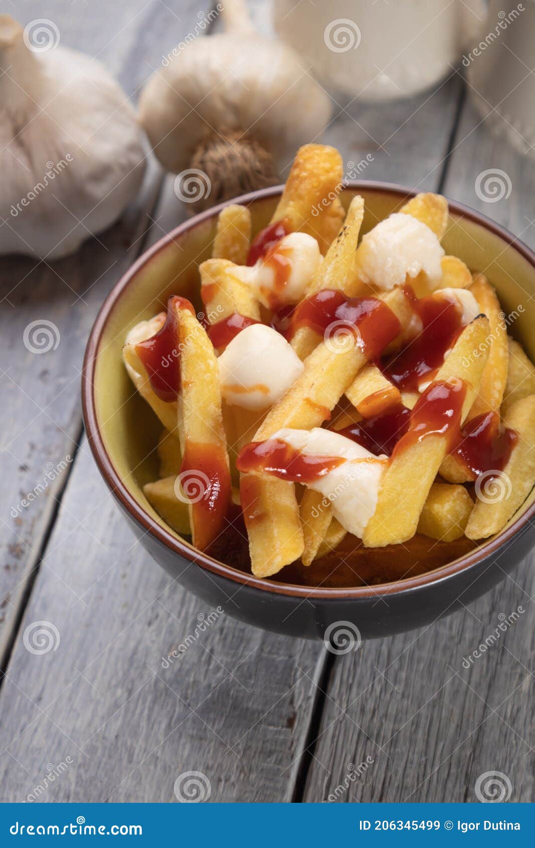 Papas Fritas De Patata De Poutine Canadiense Con Queso Y Salsa Imagen ...