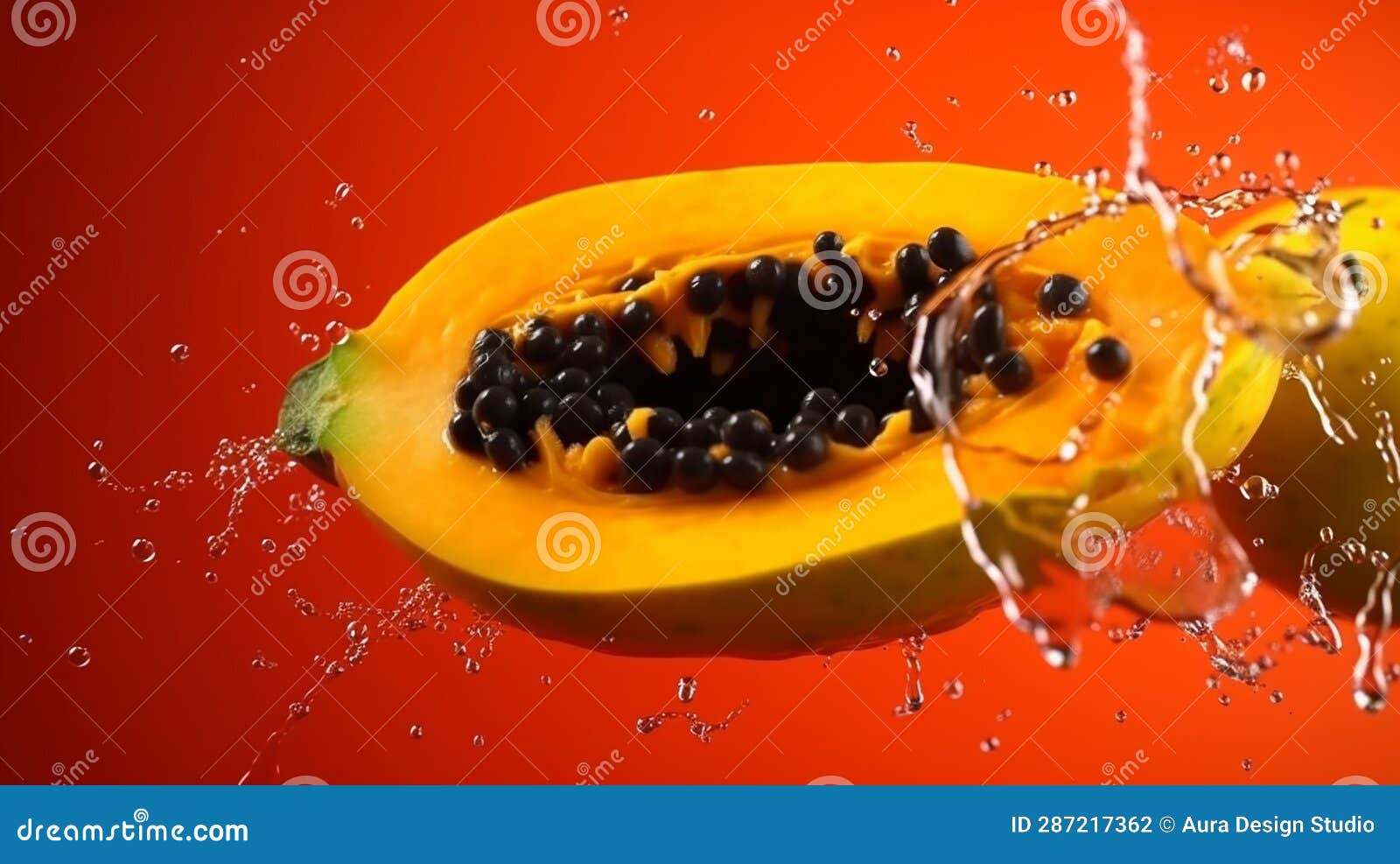 Papaya Dropped on the Yellow Water Surface with Papaya Slice and Water ...