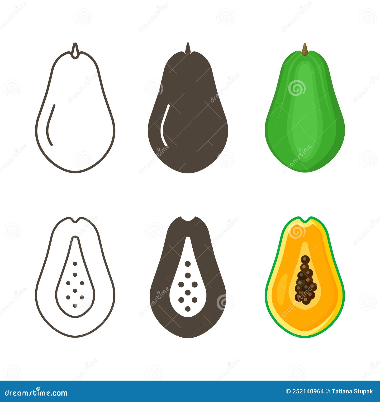 Papaya Icon Set. Papaya Vector Flat Illustration Symbol Isolated on ...