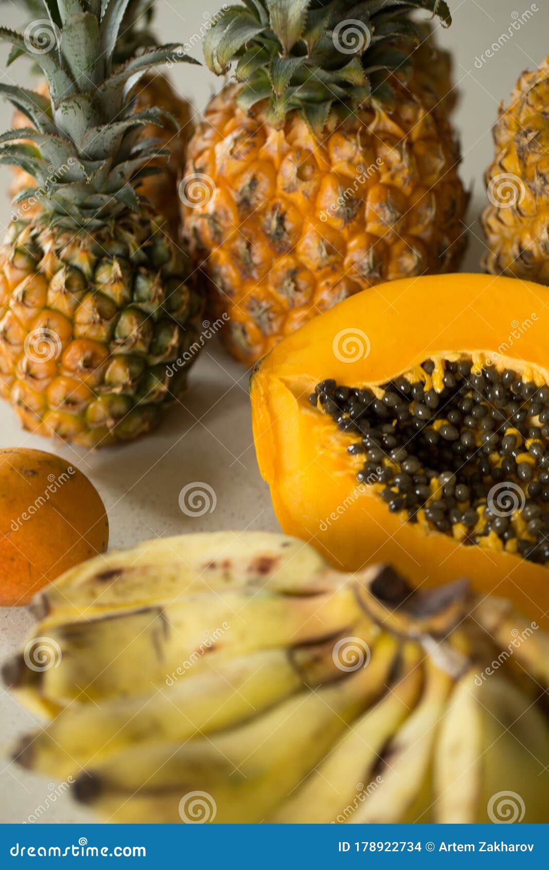 Papaya, Pineapple, Mango, Bananas, Exotic Fruits on the Table. Stock ...