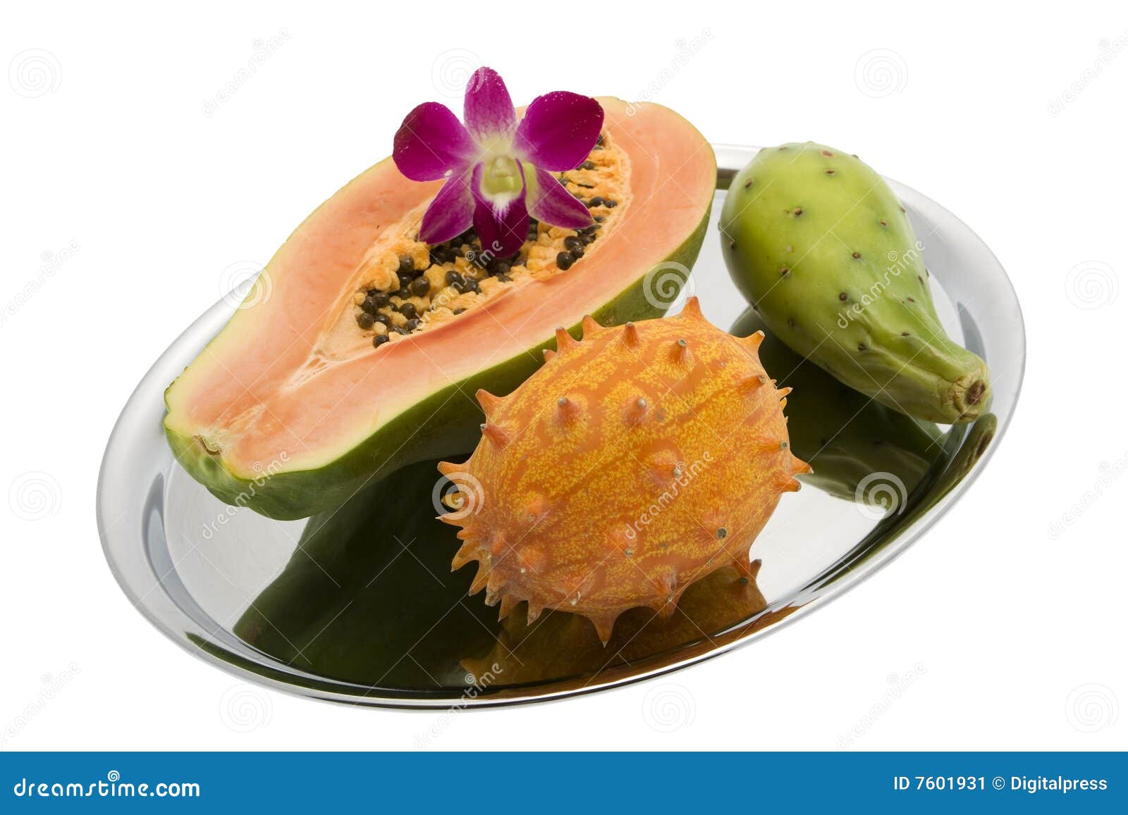 Papaya, Prickly Pear, Kiwano, Orchid Stock Image - Image of exotic ...