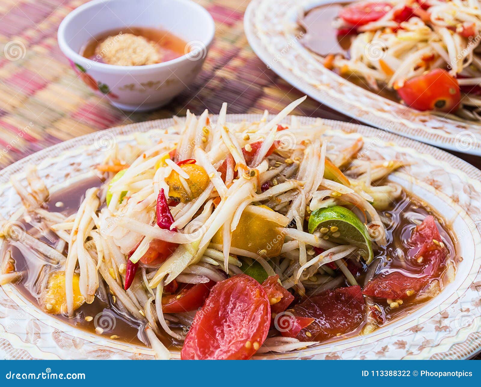 Papaya salad in dish stock photo. Image of vegetable - 113388322