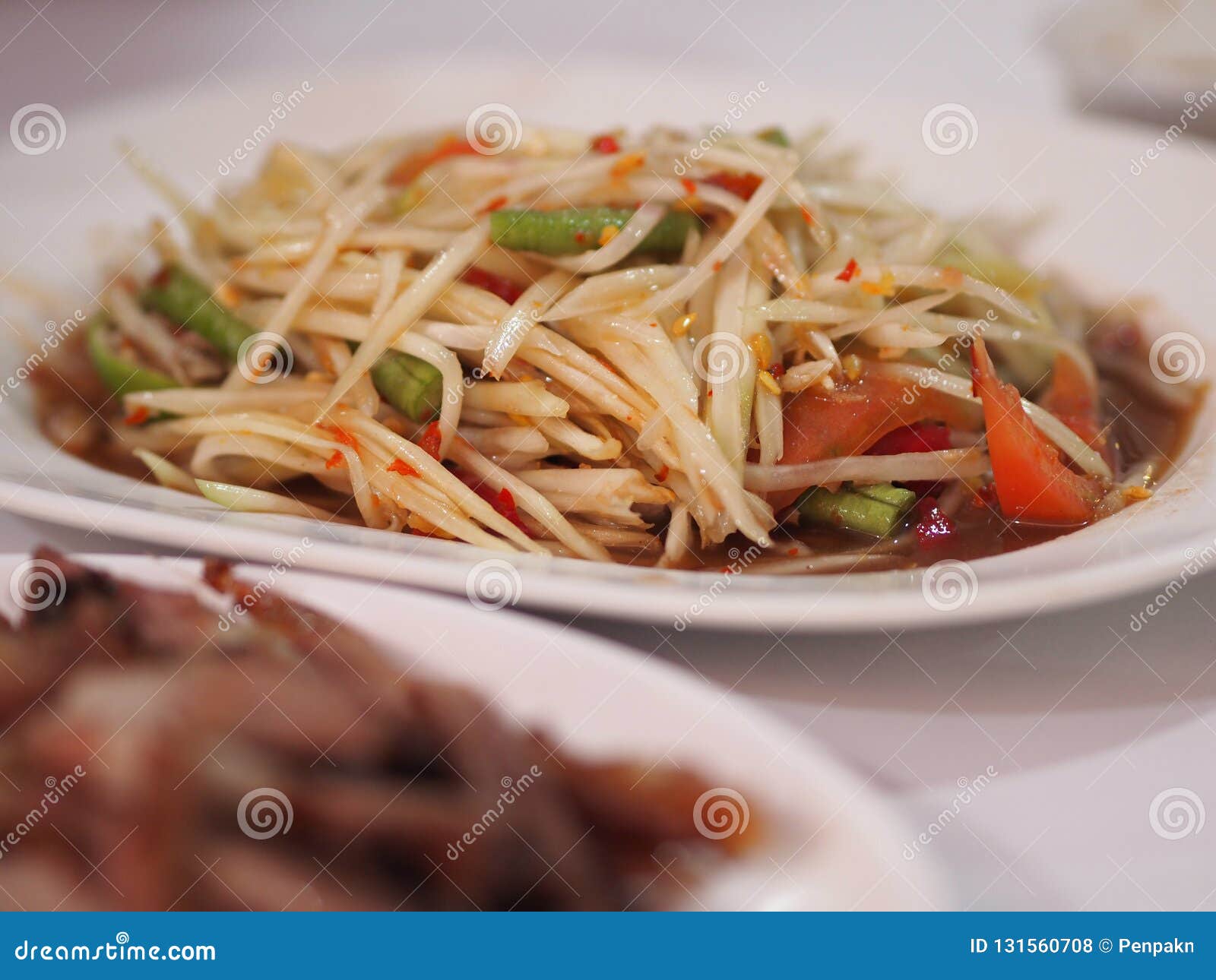Papaya Salad with Salted Crab and Fermented Fish Stock Photo - Image of ...