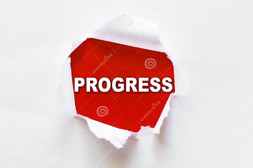 Papel Blanco Roto Con Una Palabra De Progreso Imagen de archivo ...