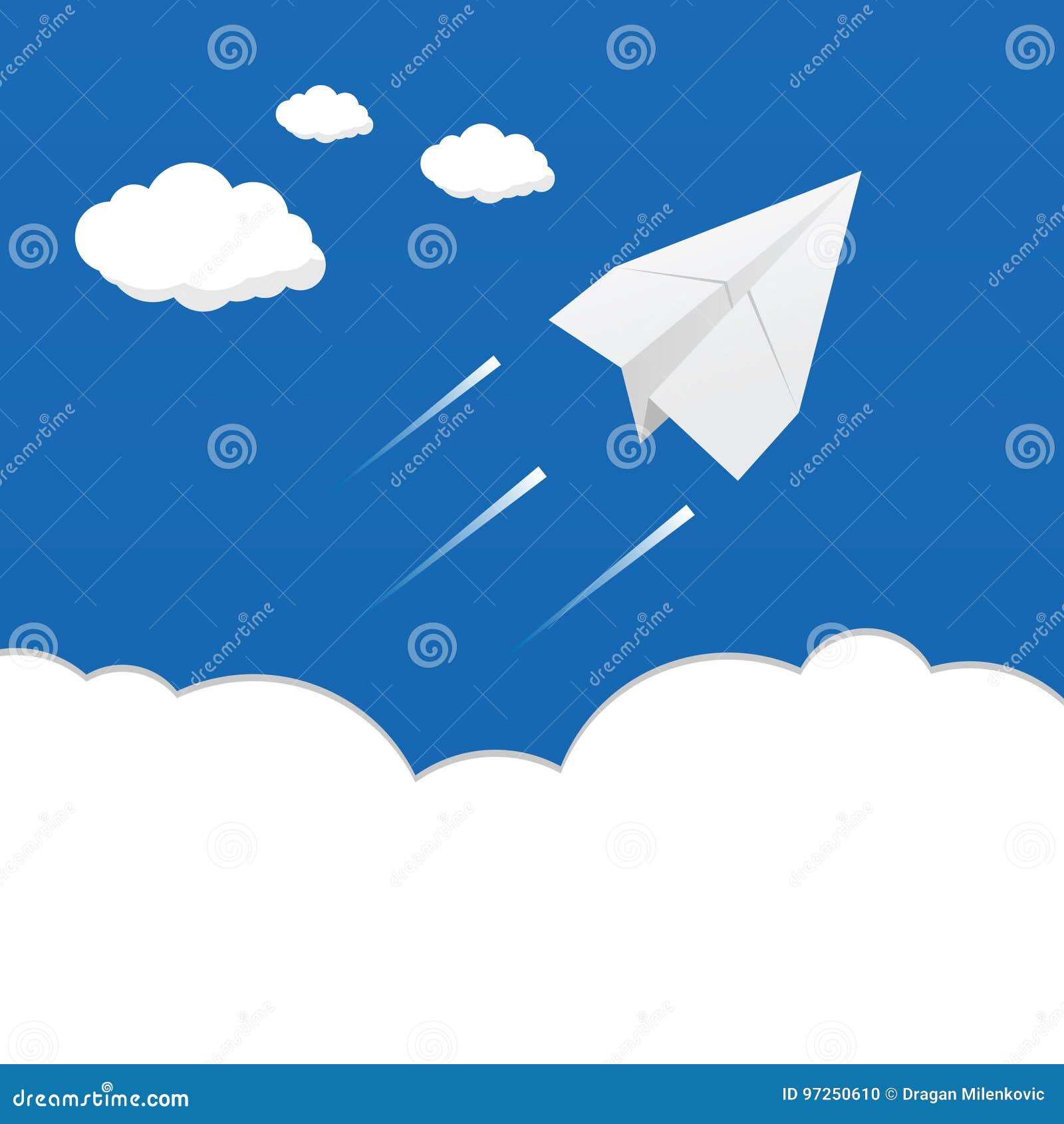 Paper Airplane Above the Clouds Illustration Stock Vector ...