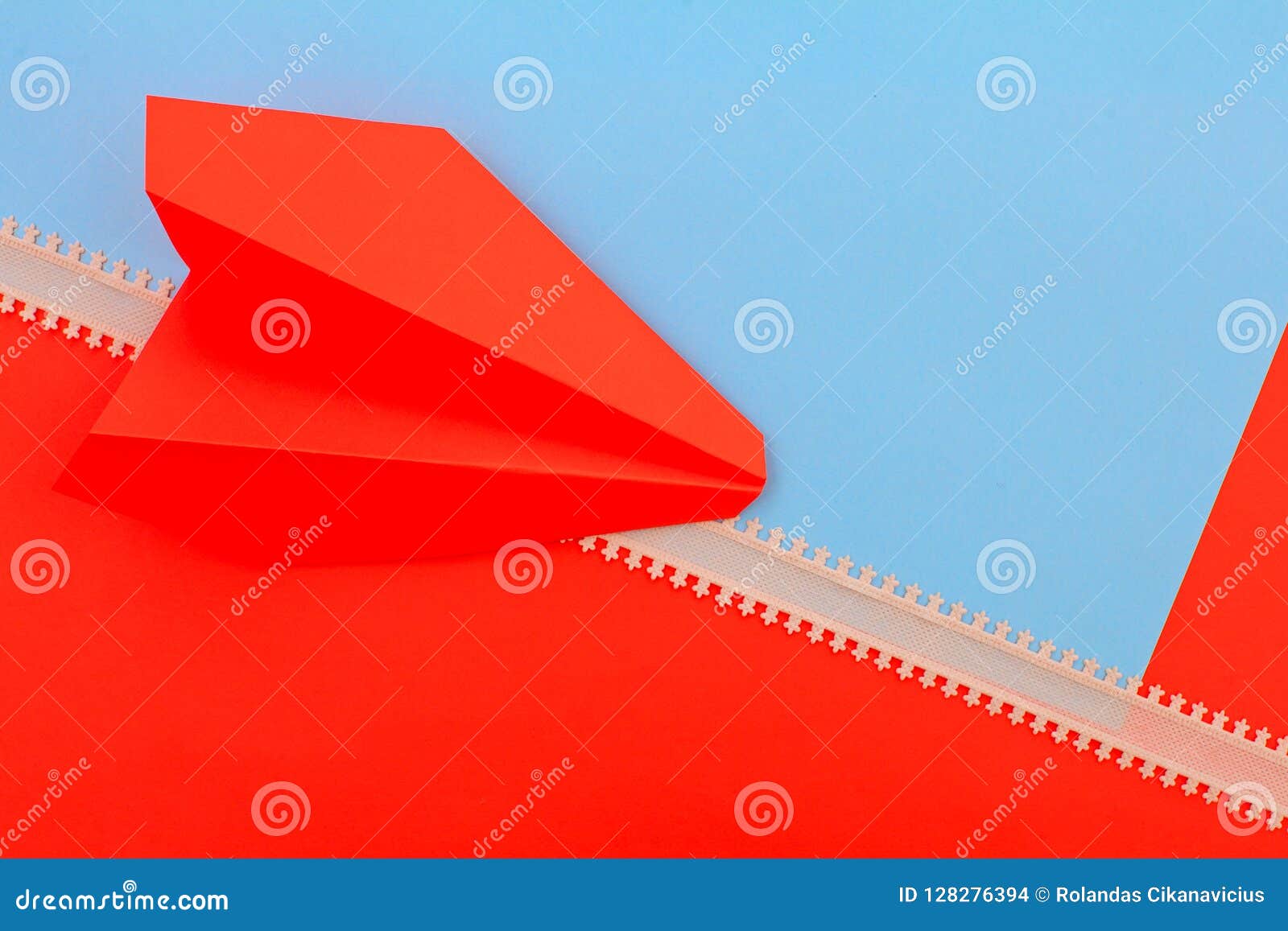 Paper Airplane with Arrow Line on Pink and Blue Background Stock Photo ...