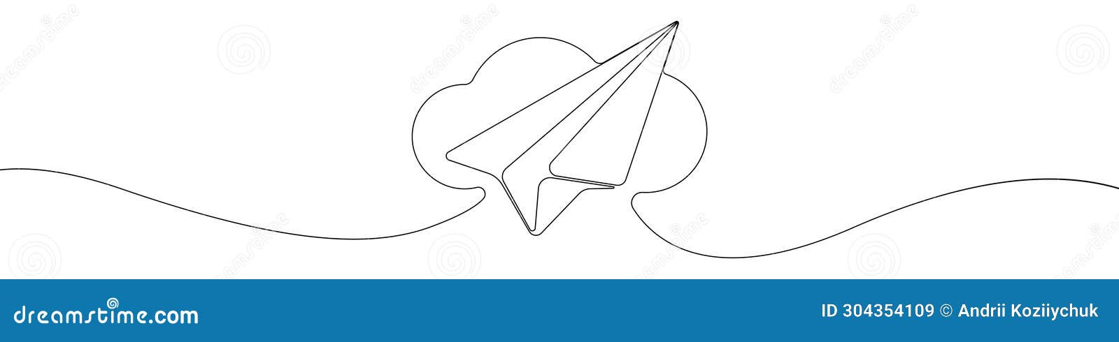 Paper Airplane in the Cloud Line Continuous Drawing Vector. One Line ...