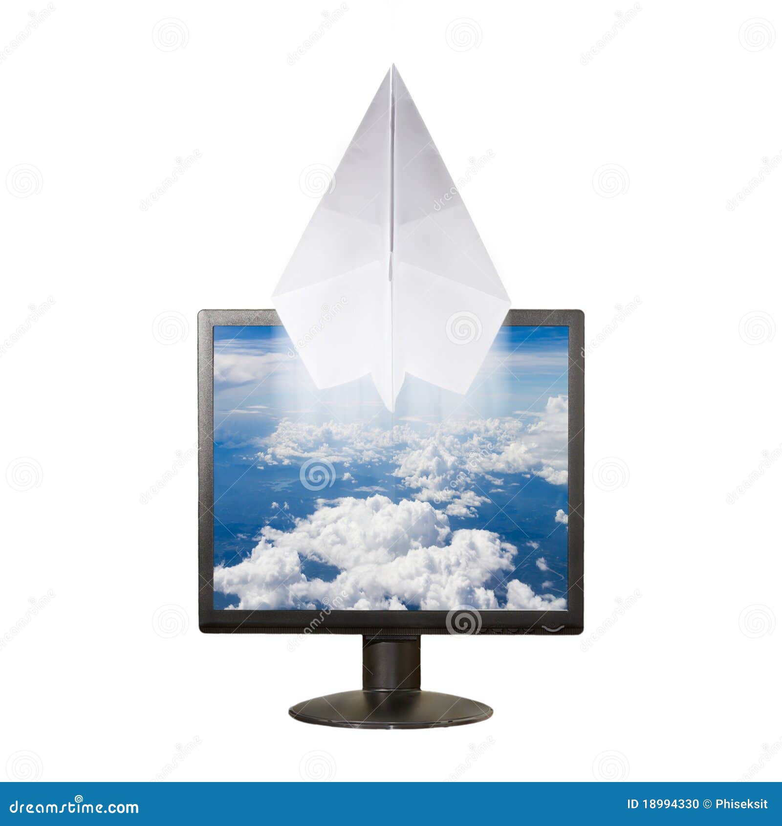 Paper Airplane Out of the Computer Stock Photo - Image of hand ...