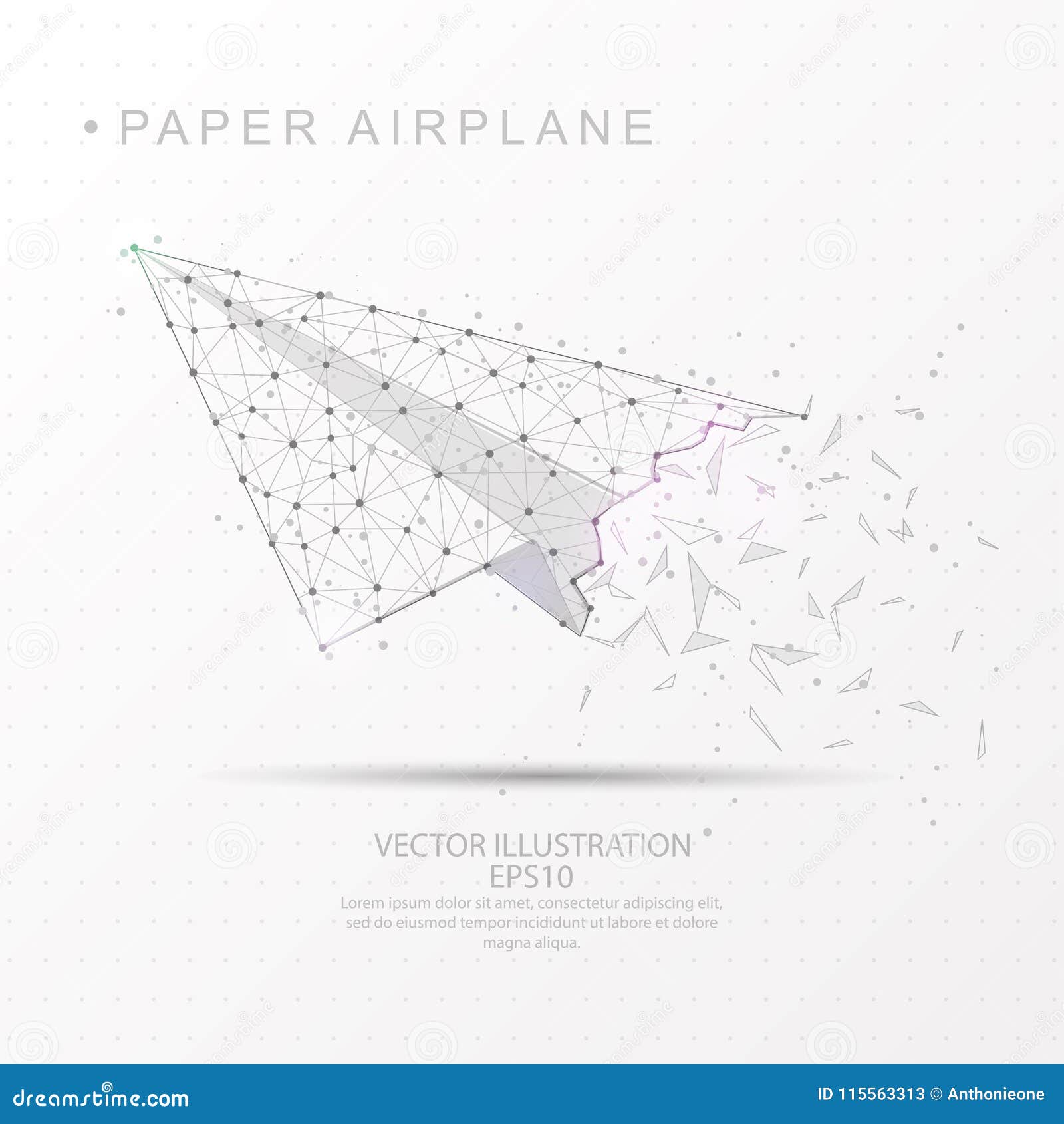 Paper Airplane Shape Digitally Drawn Low Poly Wire Frame. Stock Vector ...