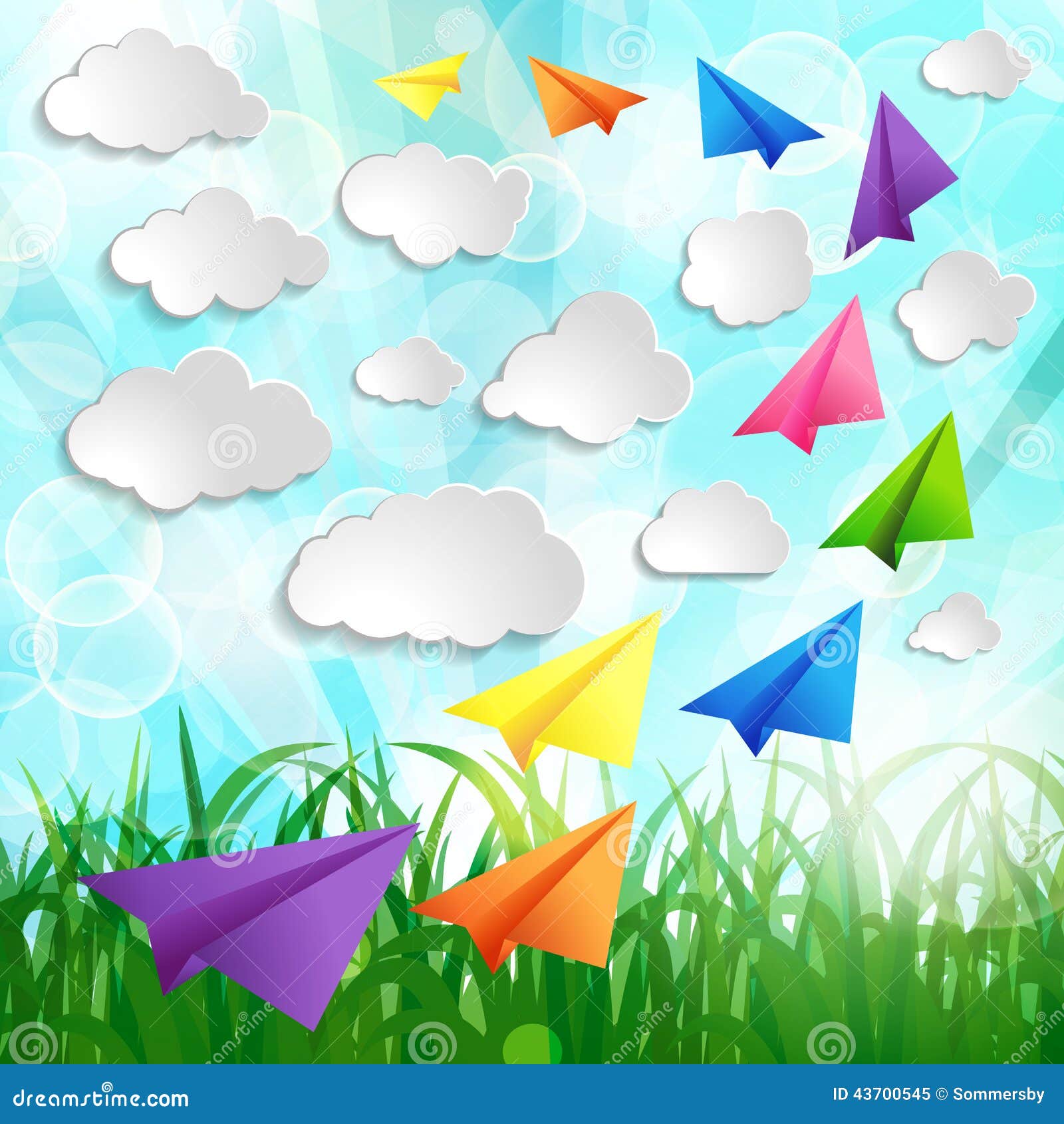 Paper Airplanes with Clouds on on a Natural Green Abstract Background ...
