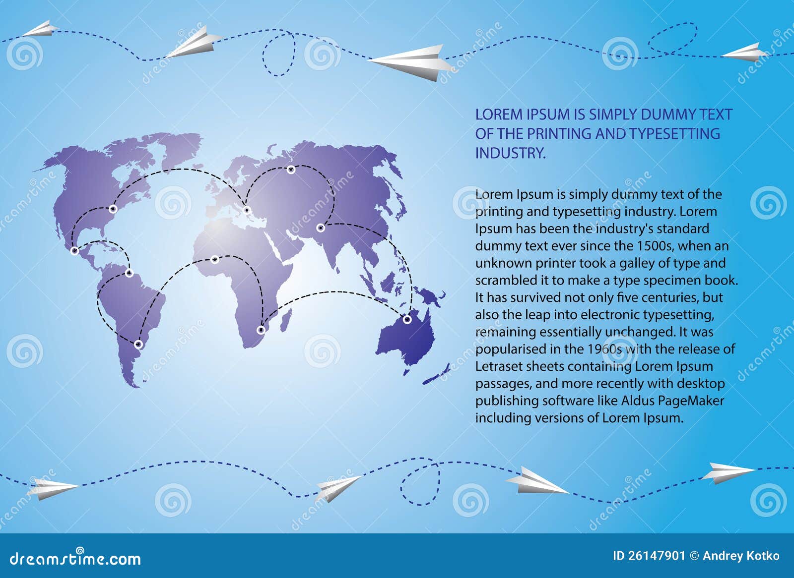 Paper Airplanes Fly Over the World Map Stock Vector - Illustration of ...