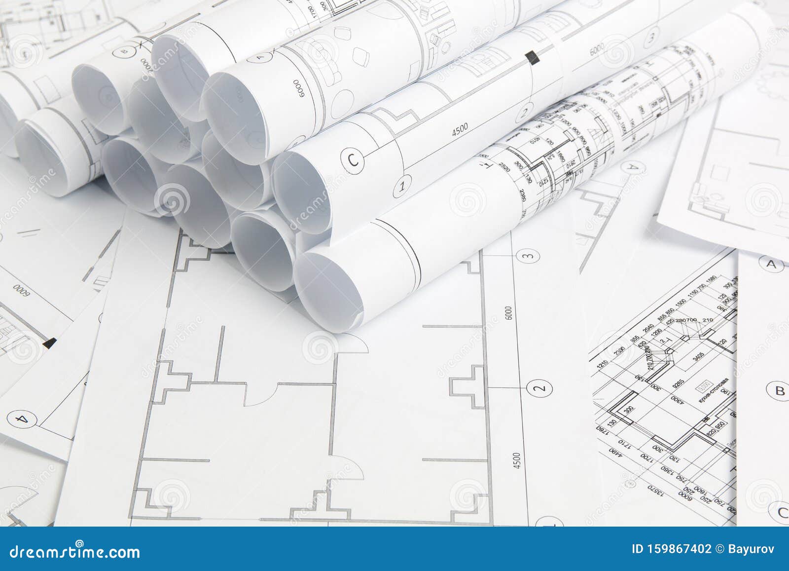 Paper Architectural Drawings and Blueprint. Engineering Blueprint Stock ...