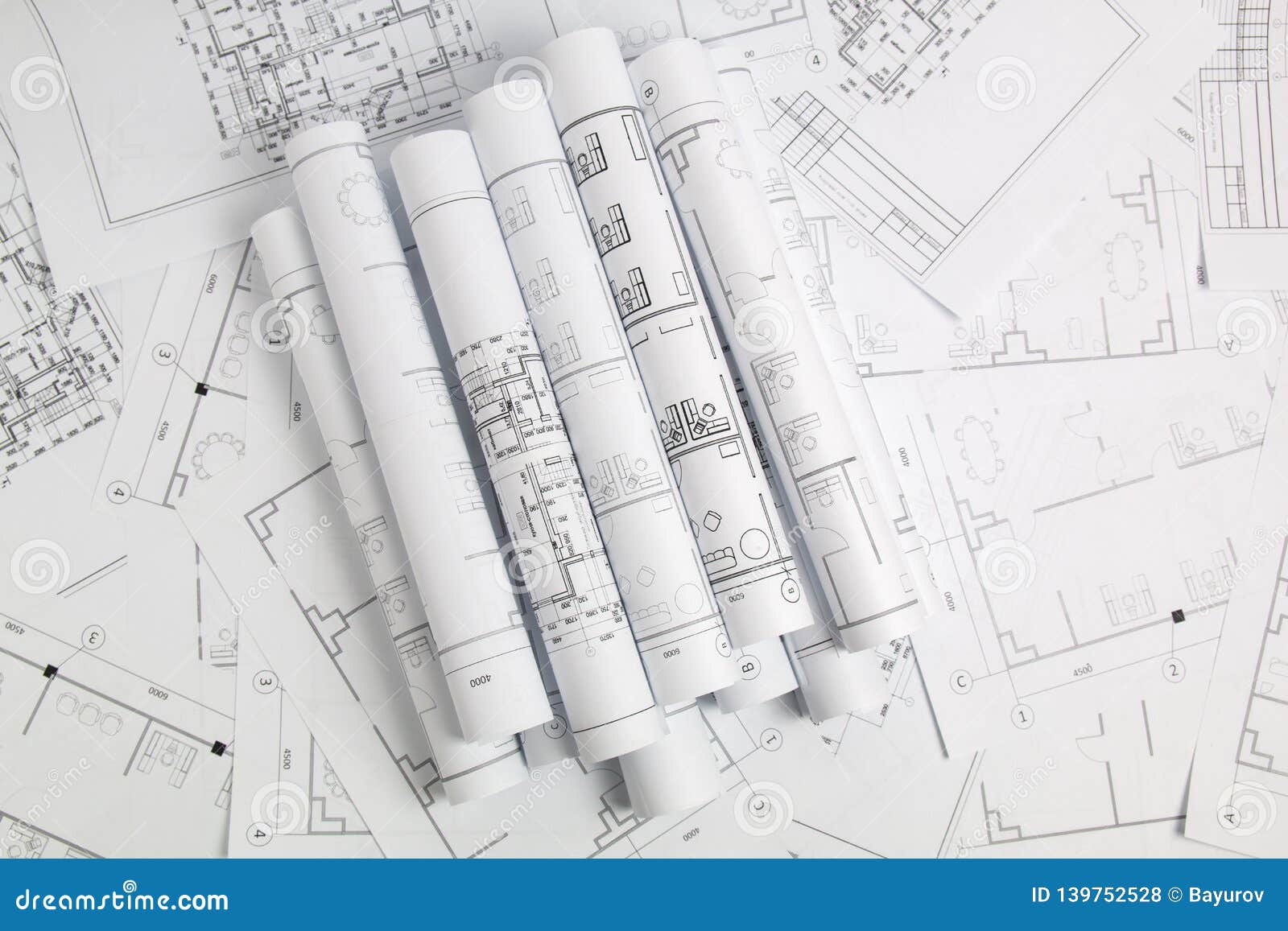 Paper Architectural Drawings And Blueprint. Stock Image | CartoonDealer ...