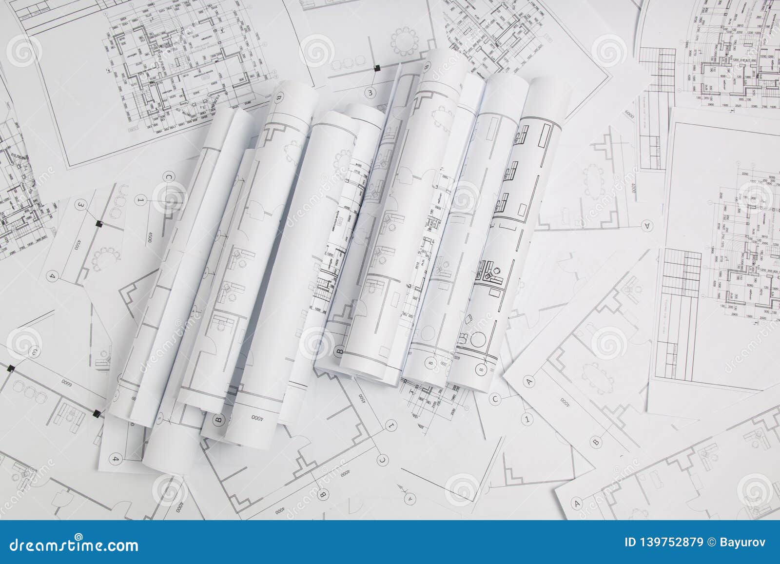 Paper Architectural Drawings and Blueprint. Engineering Blueprint Stock ...