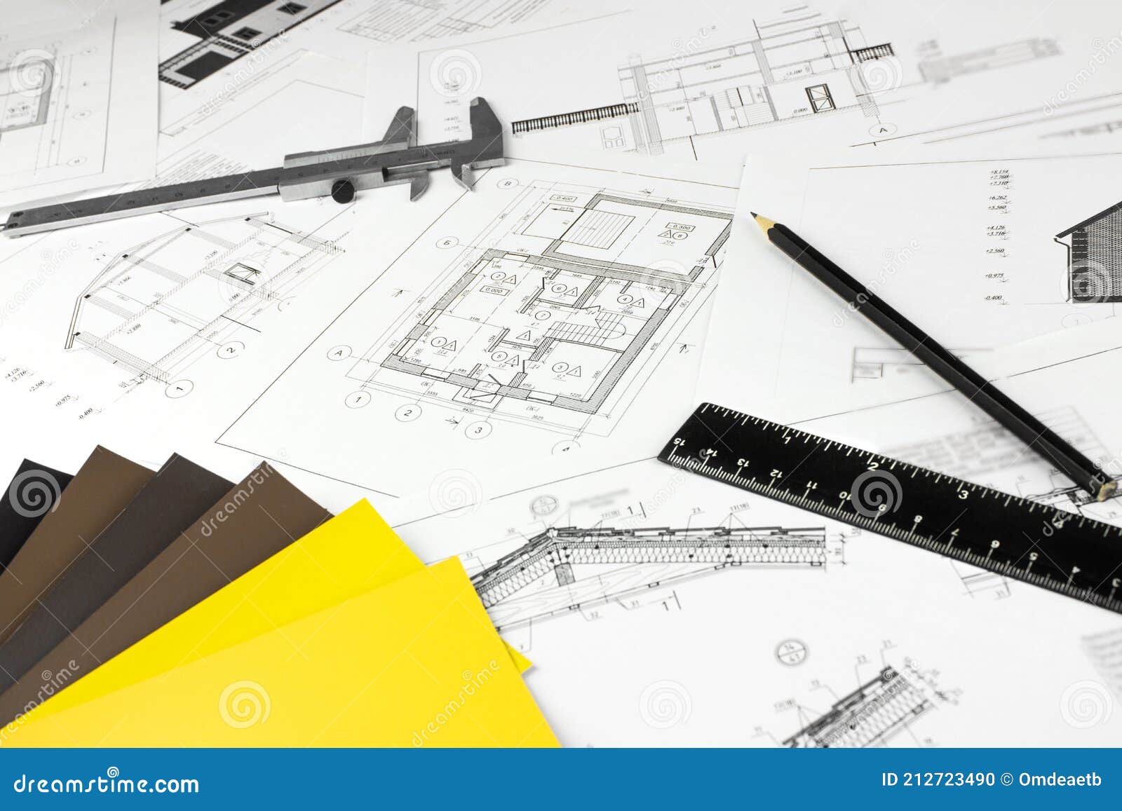Paper Architectural Drawings. Construction Background Stock Photo ...
