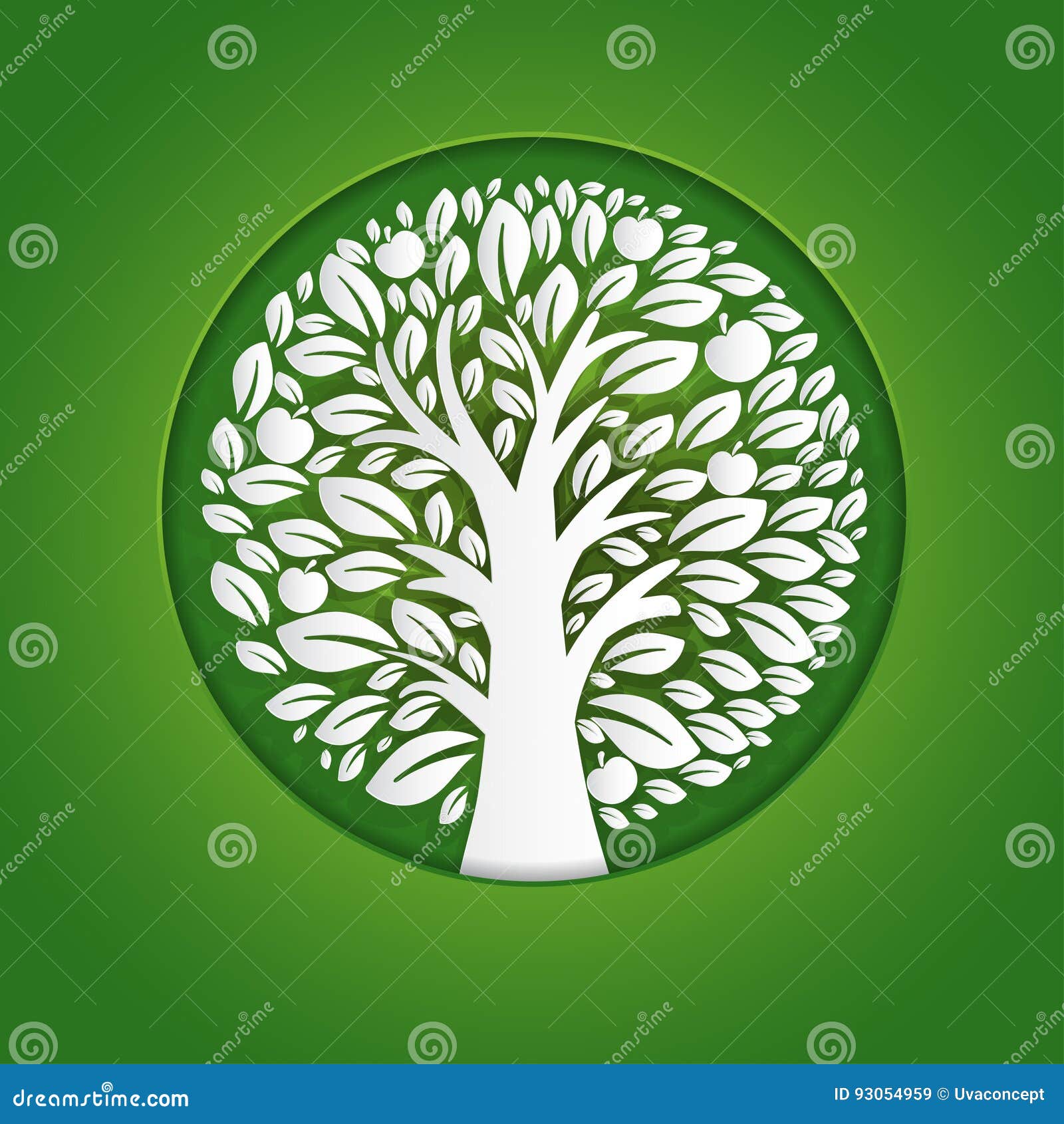 Paper Art Illustration of Apple Tree in Circle. Stock Vector ...
