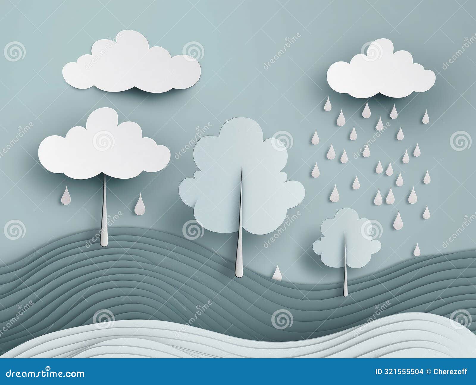 Paper Art Landscape with Clouds and Trees Stock Photo - Image of design ...