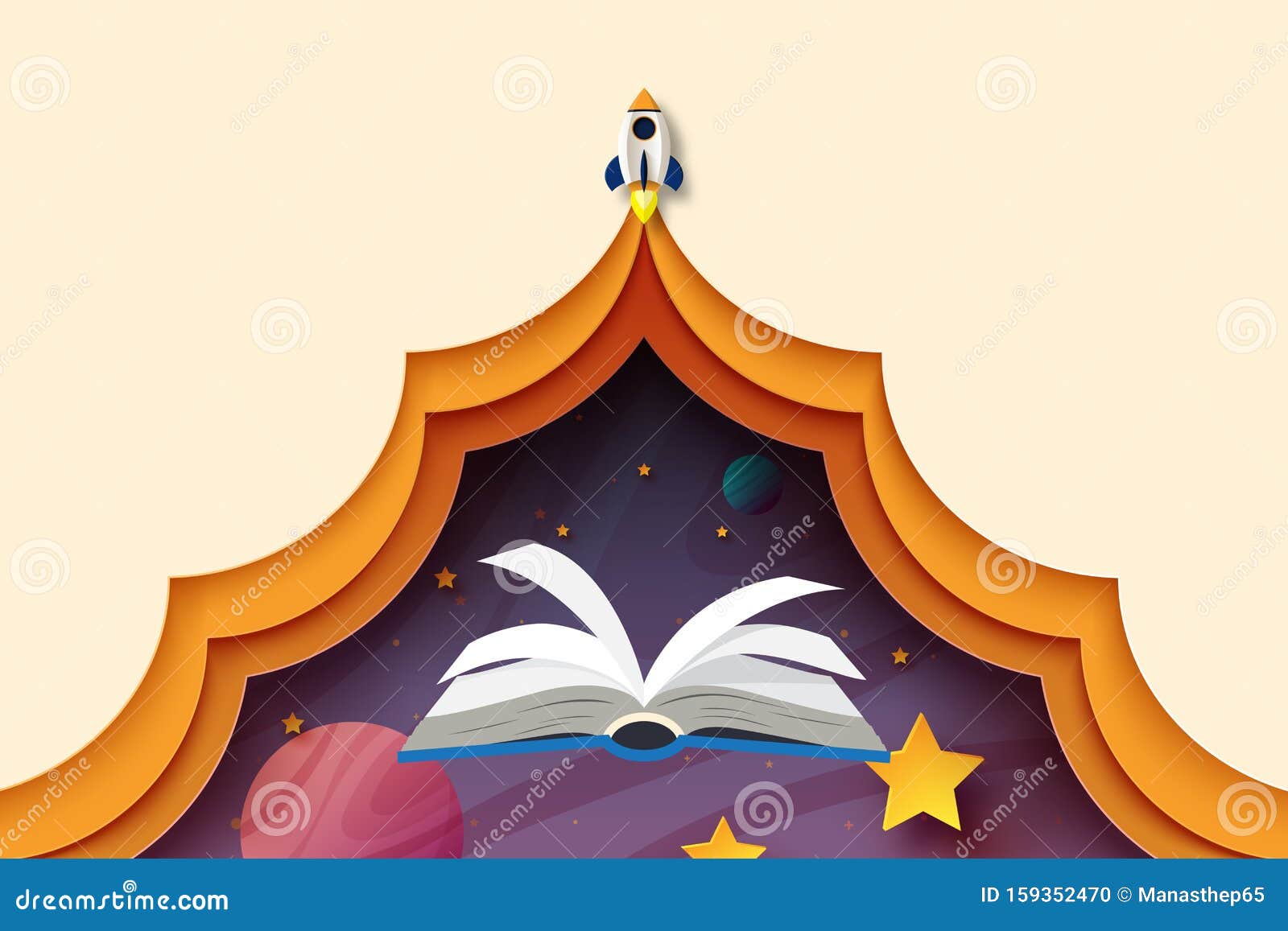 Paper Art Of Open Book And Explore To Outer Space Landing Page Template ...