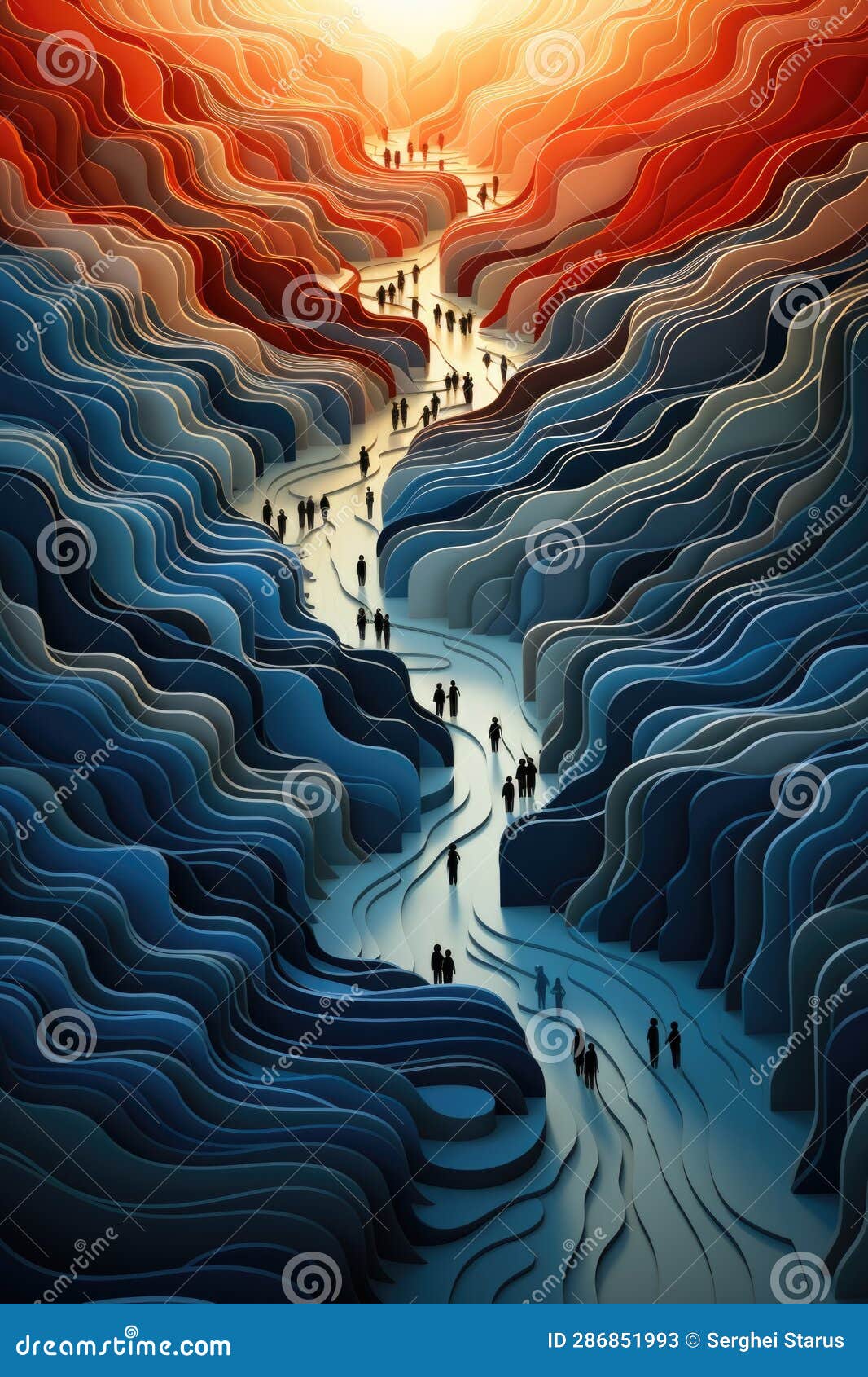 Paper Art of People Walking Along a River. Generative AI Image. Stock ...