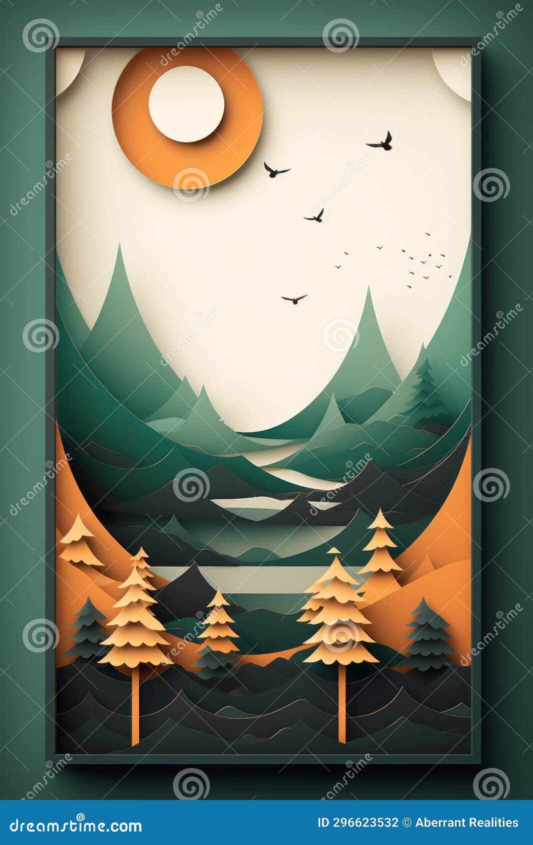 A Paper Art Style Landscape with Trees and Birds Stock Illustration ...