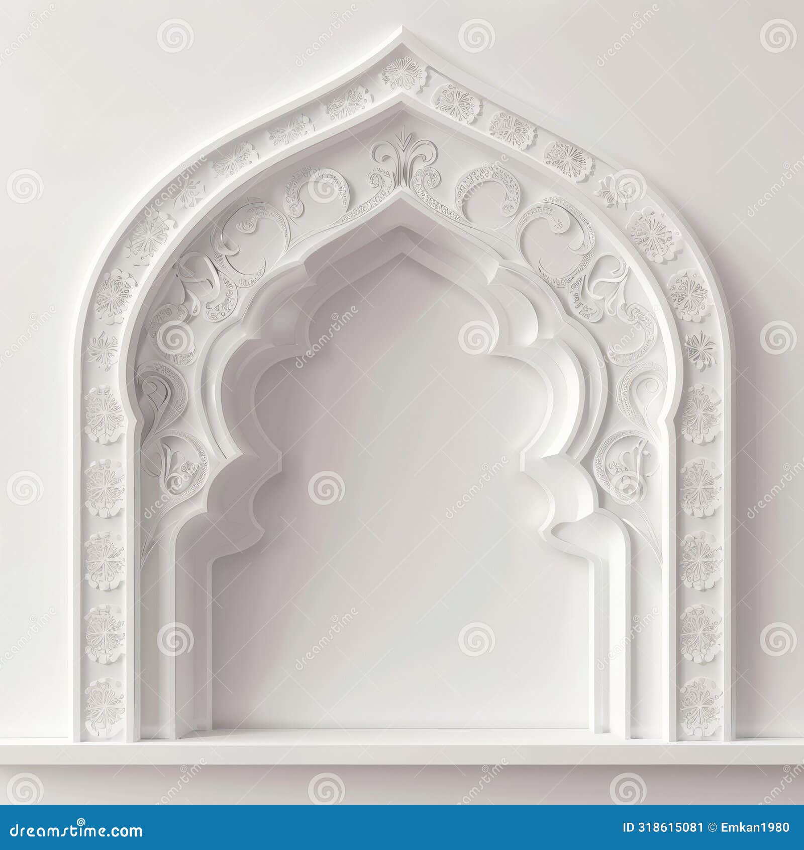 Paper Art Style White Window Arch with Islamic Pattern Background Stock ...
