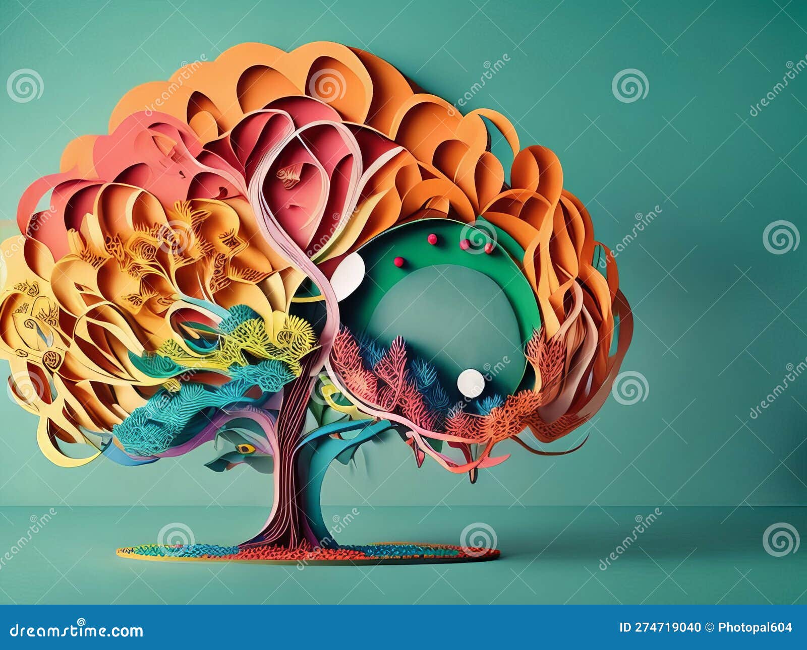 A Paper Art of a Tree with Colorful Leaves. Stock Illustration ...