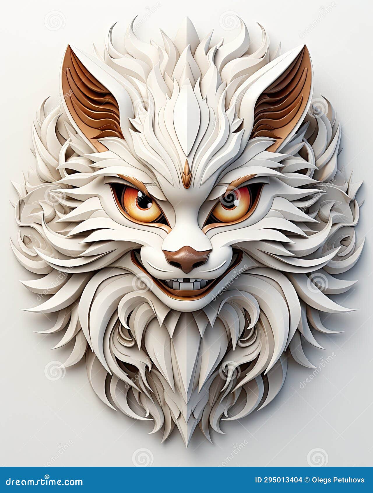 A Paper Art of a White Wolf S Face with Orange Eyes. Generative Ai ...