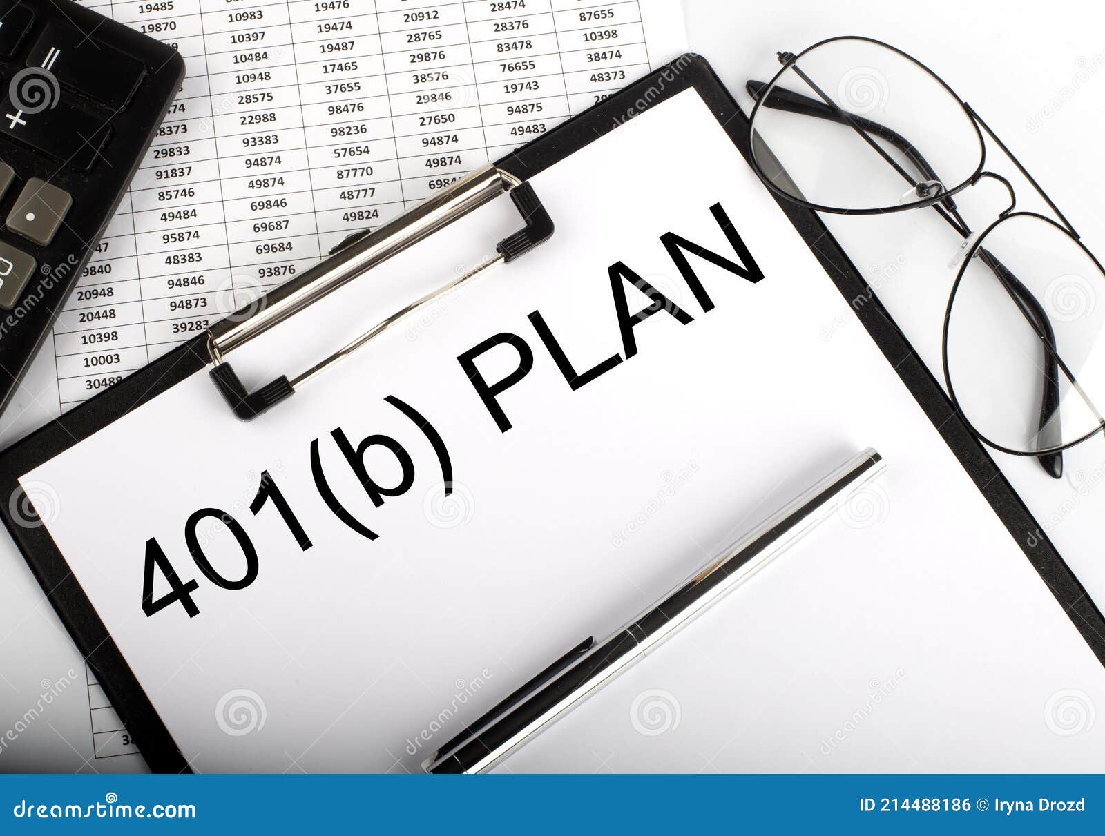 Paper with 401 B PLAN on a Table with Pen, Glasses and Chart Stock ...