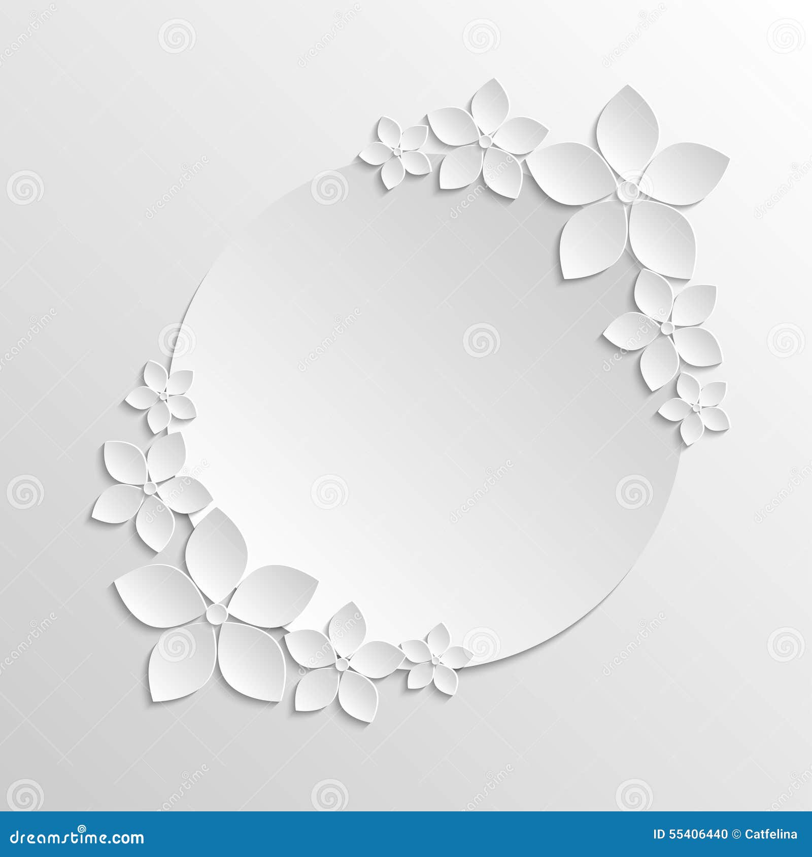 Paper Badge Template With Paper White Flowers On Grayscale Background ...
