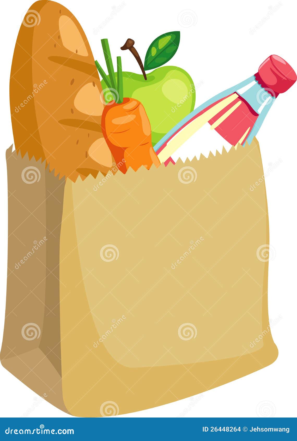 Paper Bag with Bread and Apple and Carrot Vector Stock Vector ...