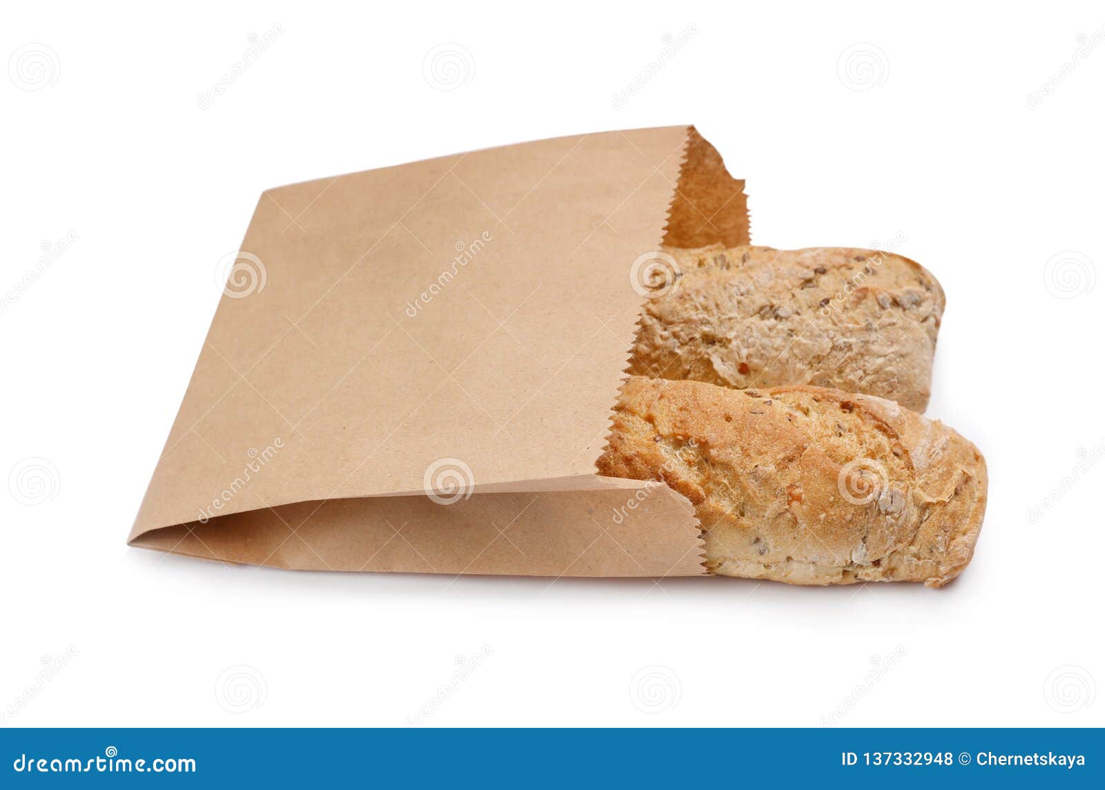 Paper Bag with Bread Loaves on White Background. Stock Photo - Image of ...