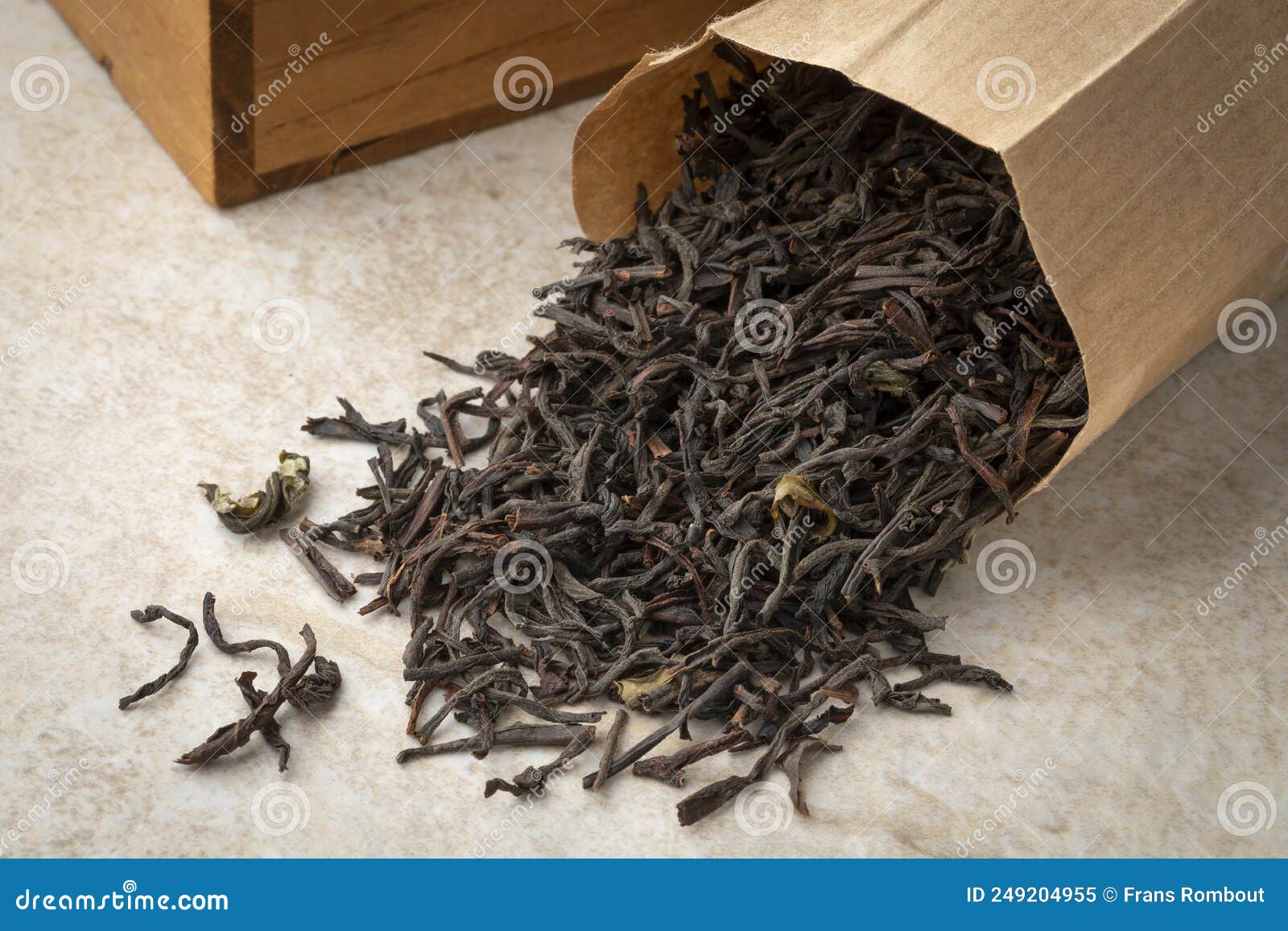 Paper Bag with Ceylon Blend Tea Leaves Close Up Stock Image - Image of ...