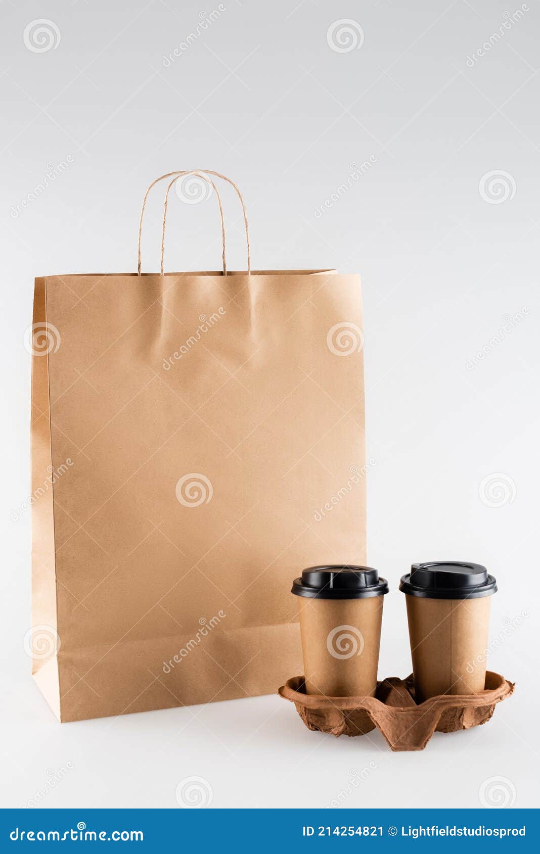 Paper Bag and Disposable Cups on Stock Image - Image of paper, gray ...