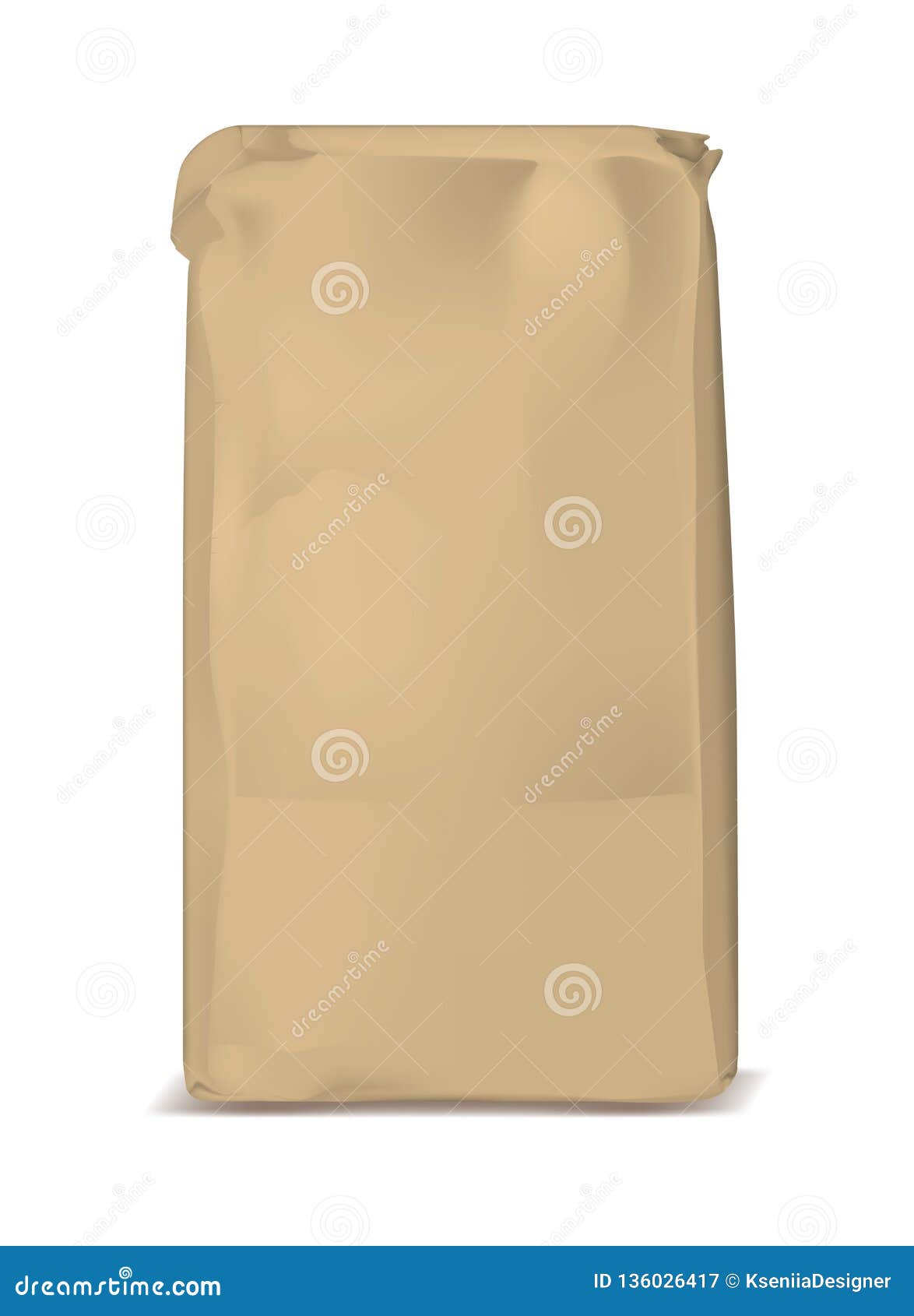 Paper Bag for Flour. Vector Brown Soft Packing for Sugar Stock Vector ...