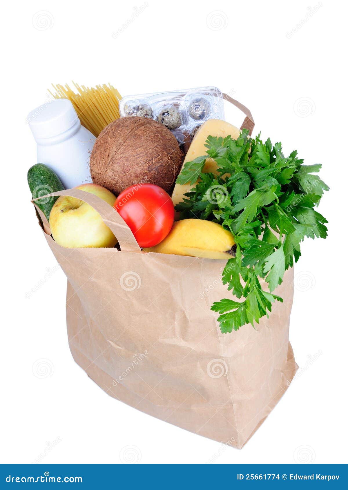 Paper Bag with Food on a White Background Stock Photo - Image of group ...