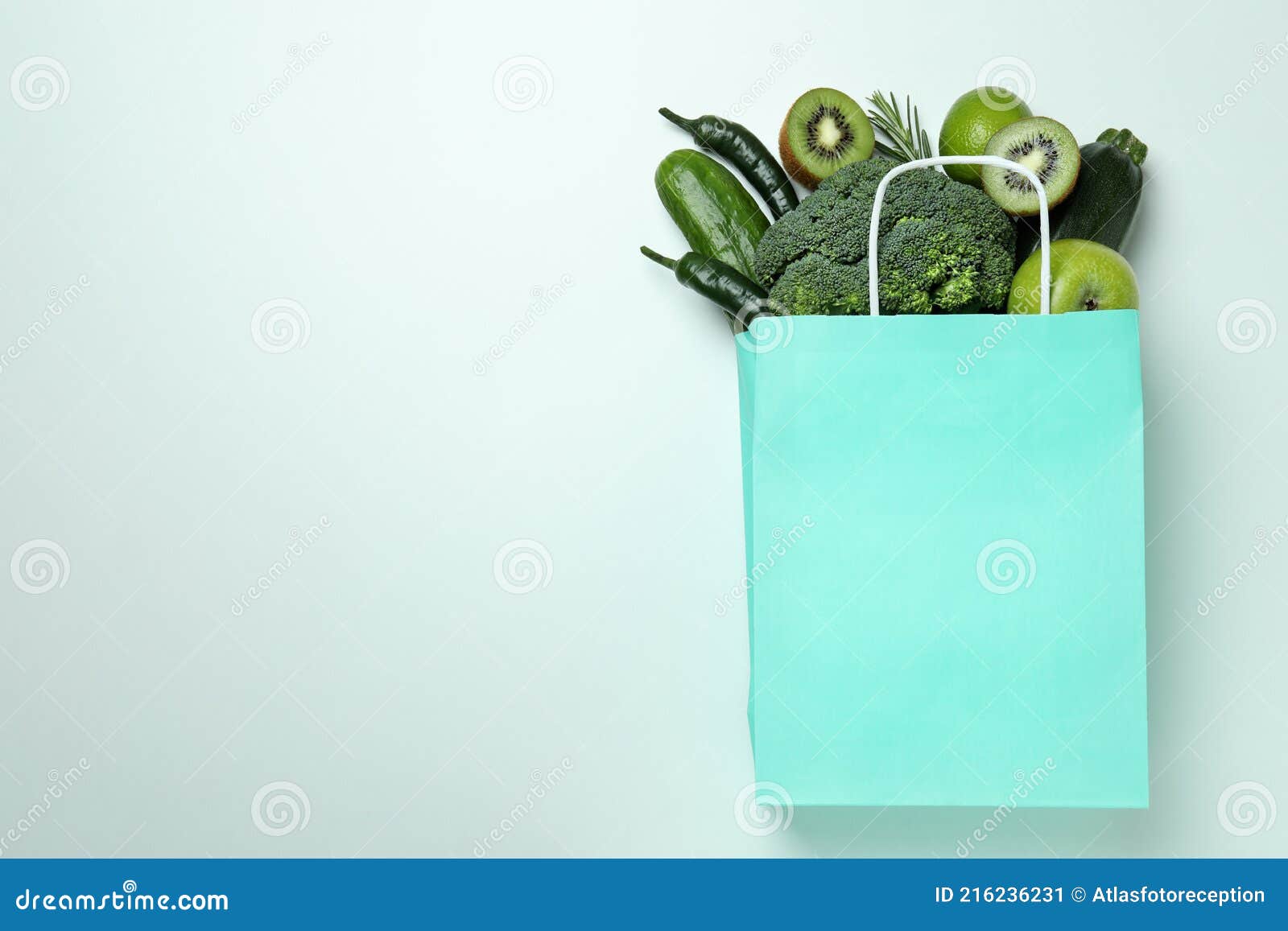 Paper Bag with Green Vegetables on White Background Stock Image - Image ...