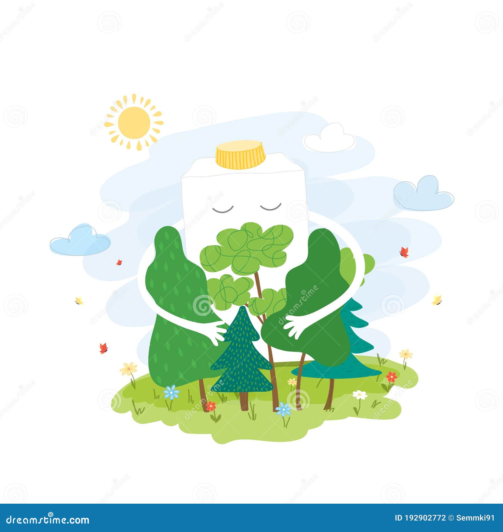 A Paper Bag Hugs Trees.the Concept of Eco Packaging.Vector Illustration ...