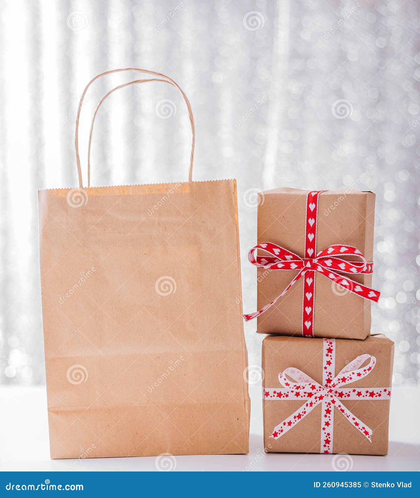 Paper Bag from Kraft Paper with Gift and Christmas Gift Boxes Stock ...