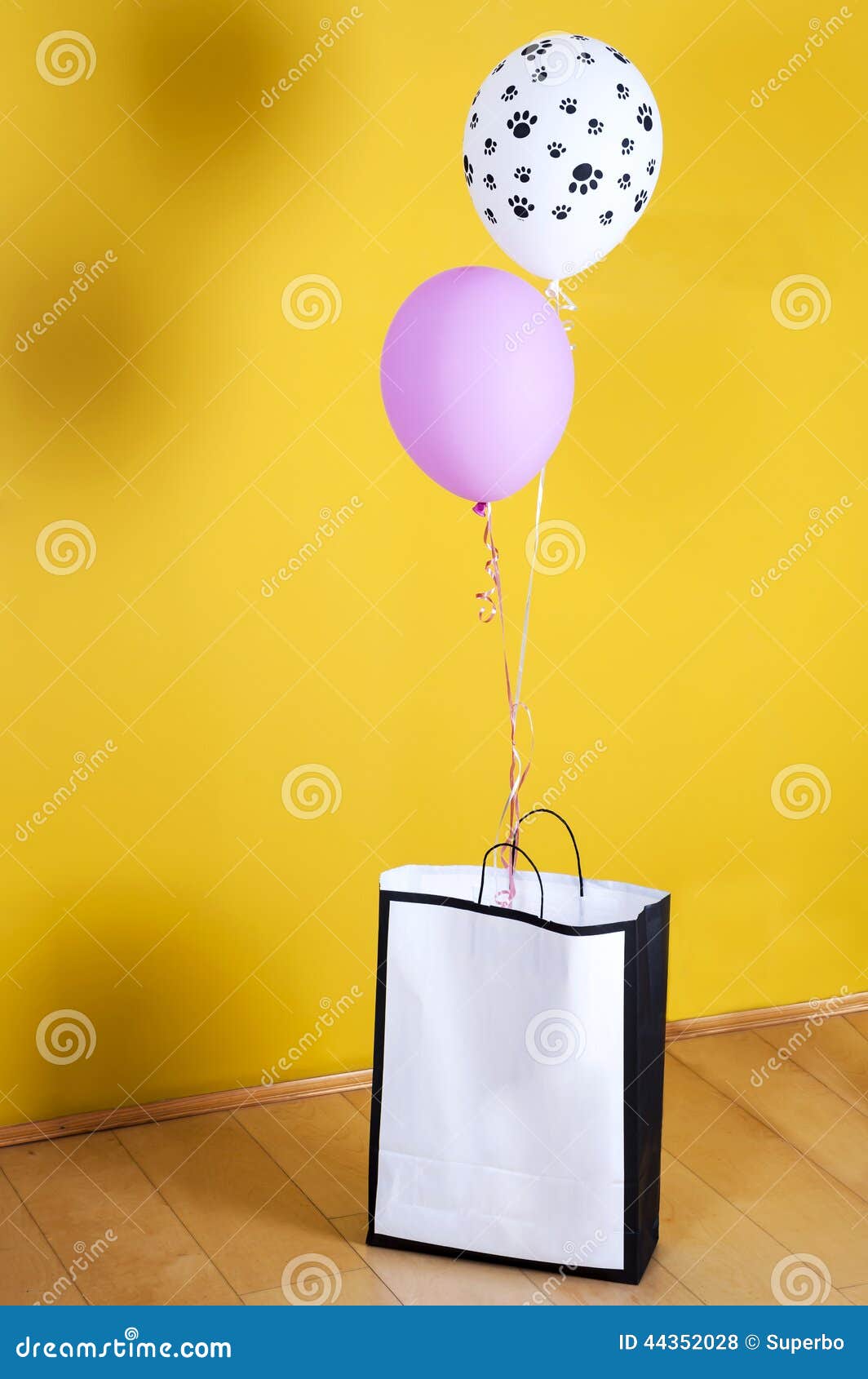Paper Bag with Present and Balloons Stock Photo - Image of surprise ...