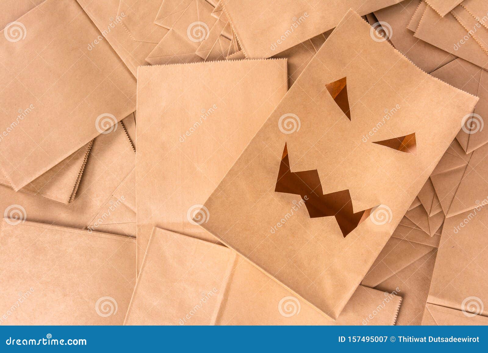 Paper bag with scary face stock image. Image of package - 157495007