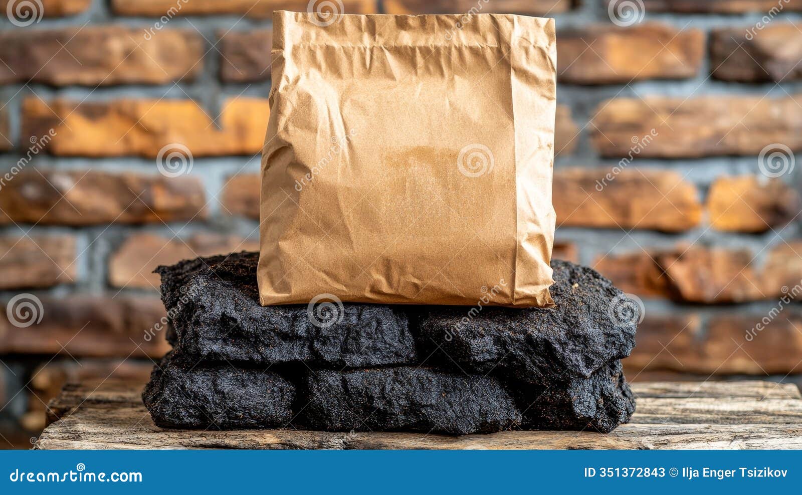 Paper Bag on Stack of Natural Charcoal, Concept for Sustainable Biofuel ...