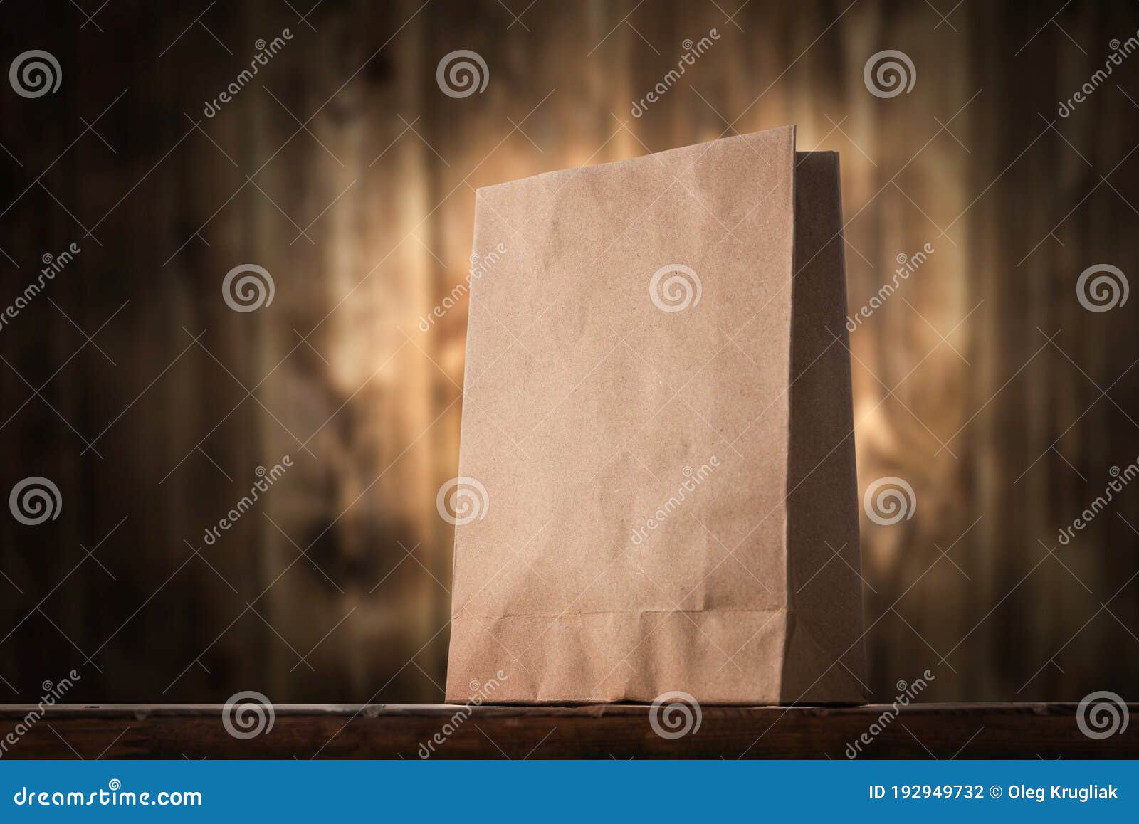 Paper bag on the table stock photo. Image of lunch, blank - 192949732