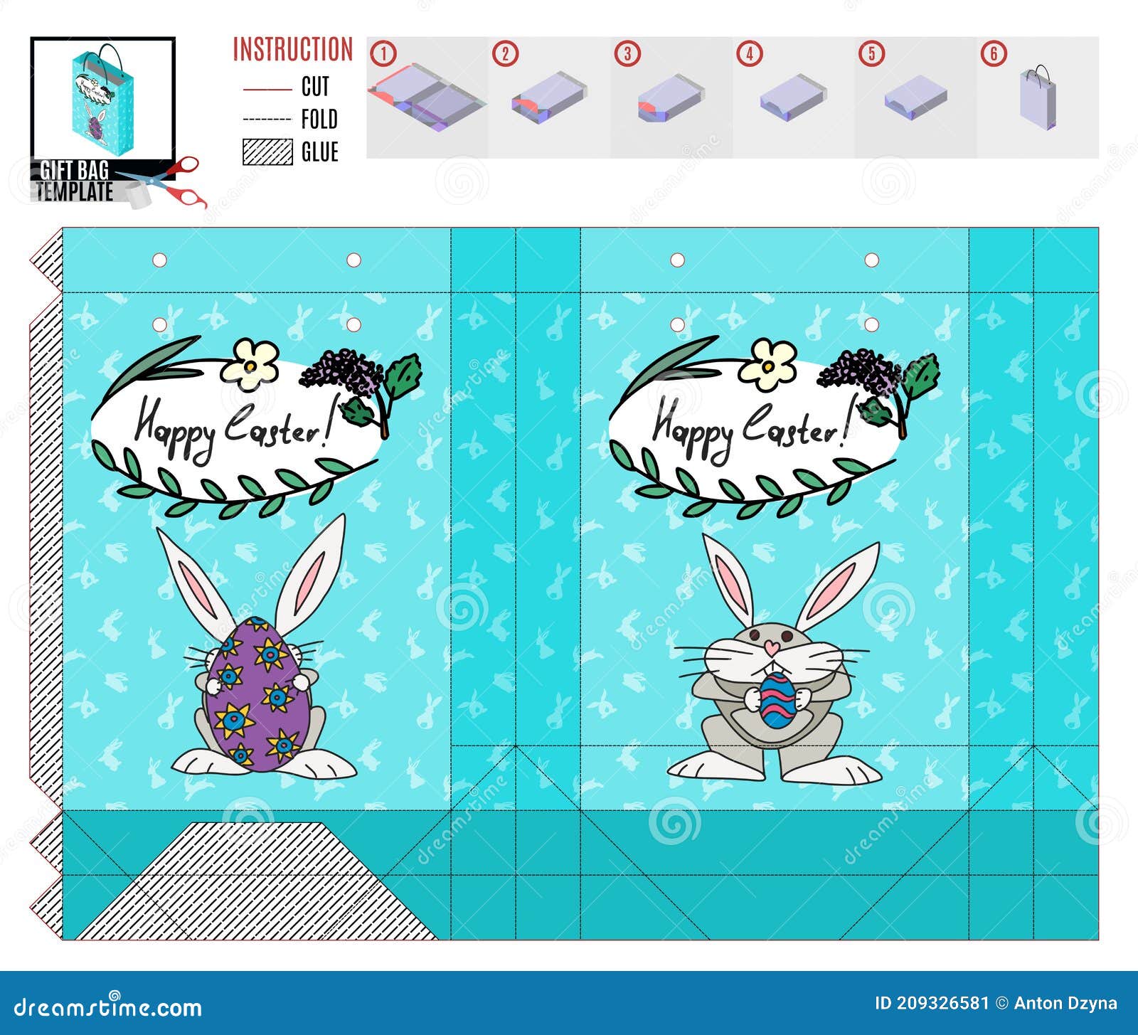 Paper Bag Template Easter Holiday. Rabbit New Eggs Stock Vector ...