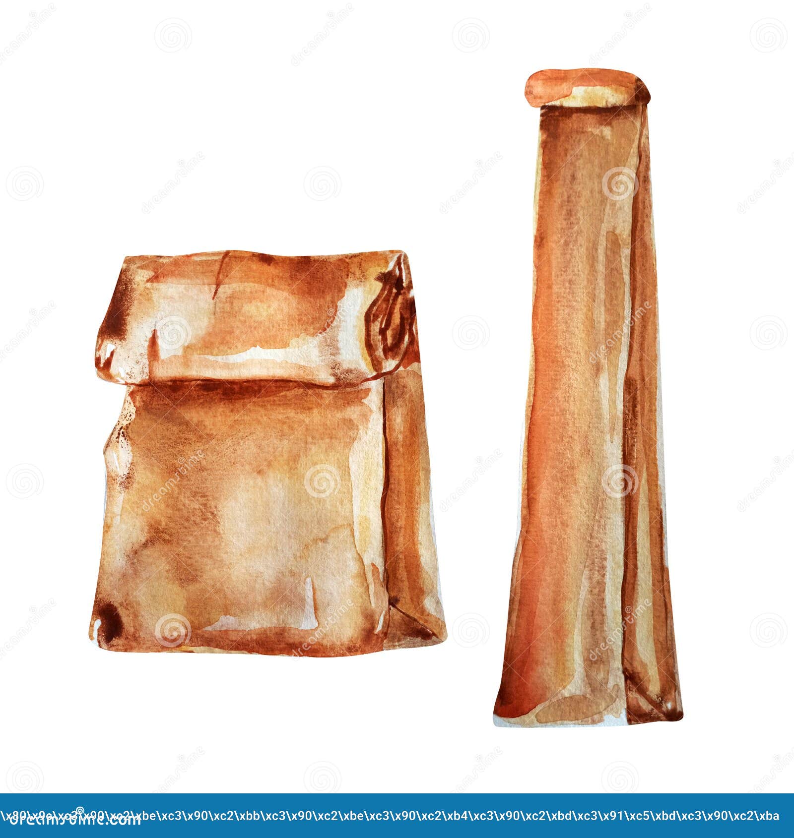 Paper Bag Watercolor Elements Set Stock Illustration - Illustration of ...