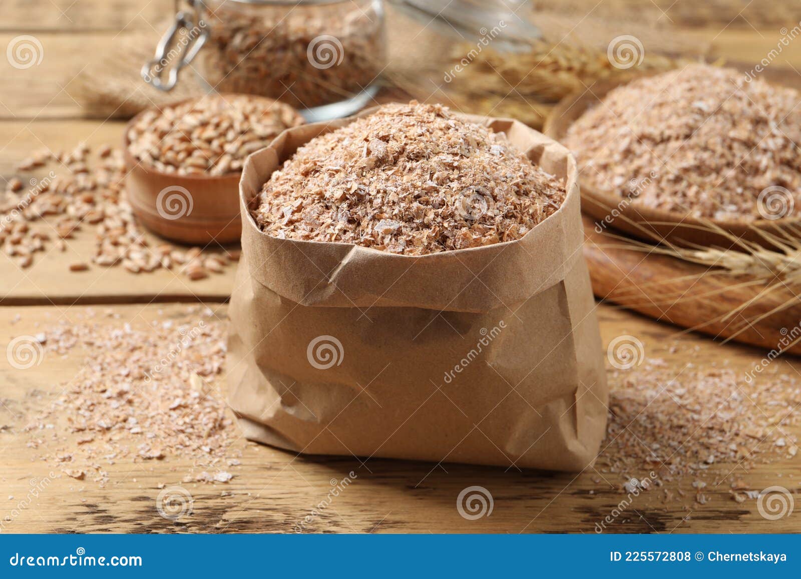 Paper Bag with Wheat Bran on Wooden Table Stock Photo - Image of ...